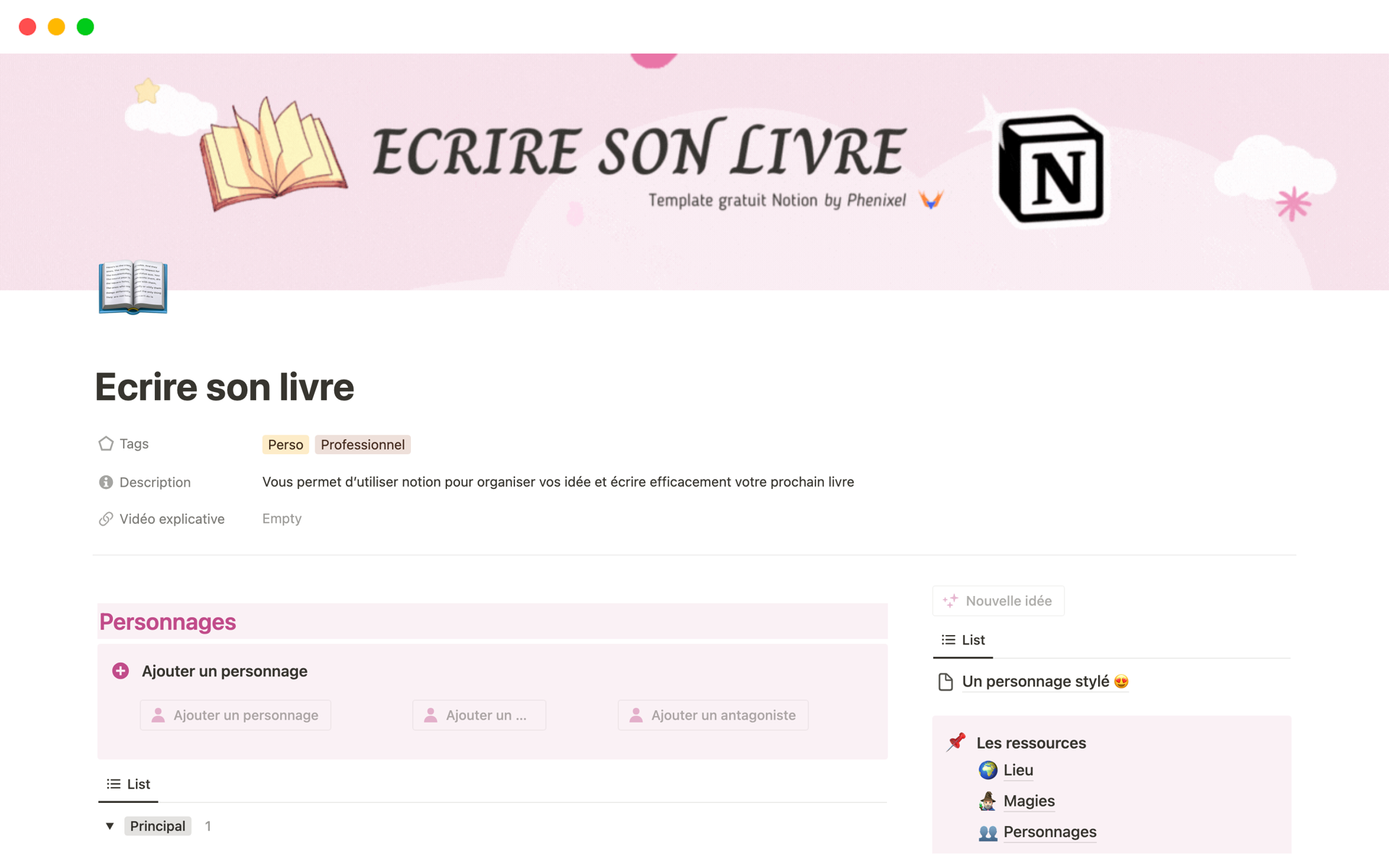 Ecrire son livre | Notion Template