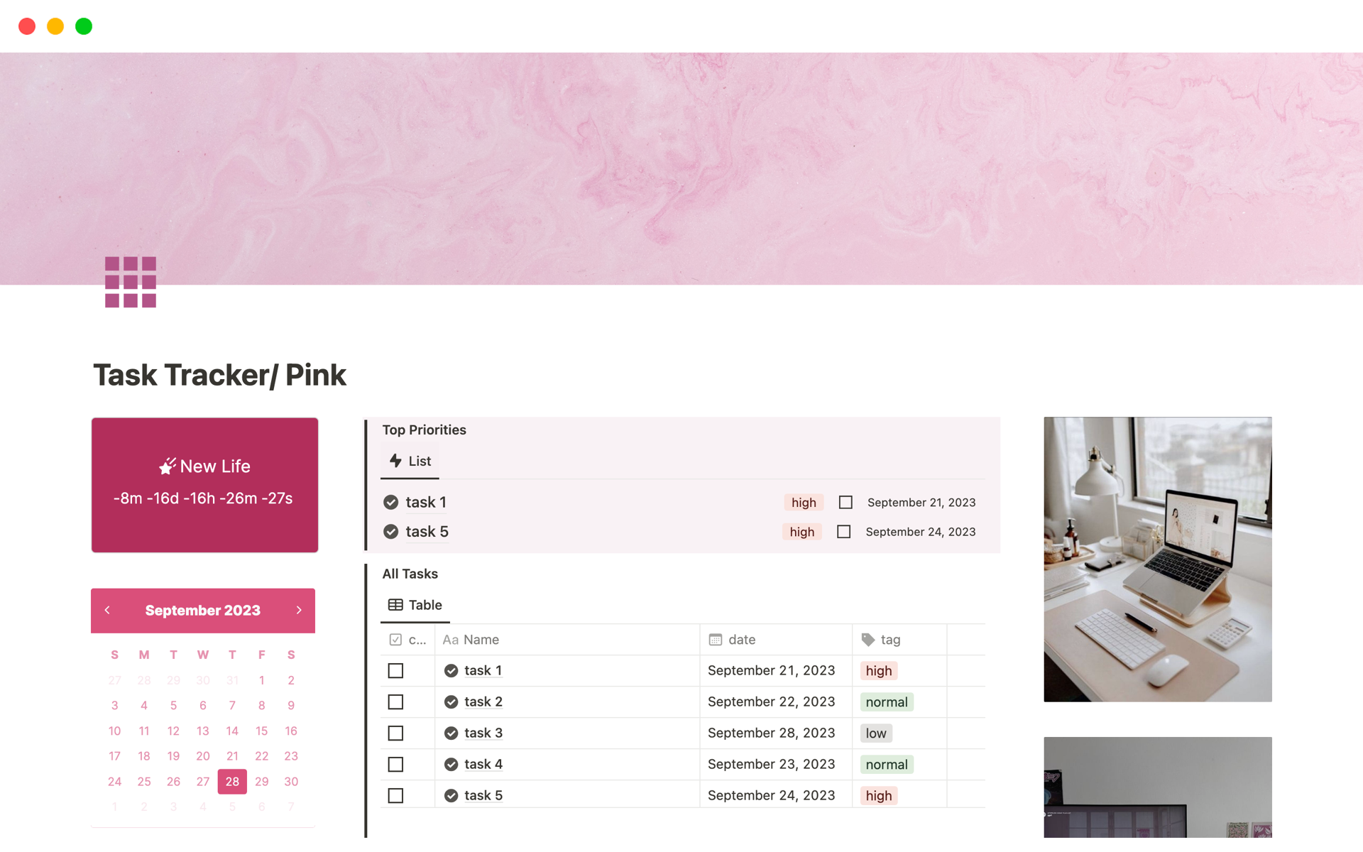 Task Tracker/ Pink Template | Notion Marketplace