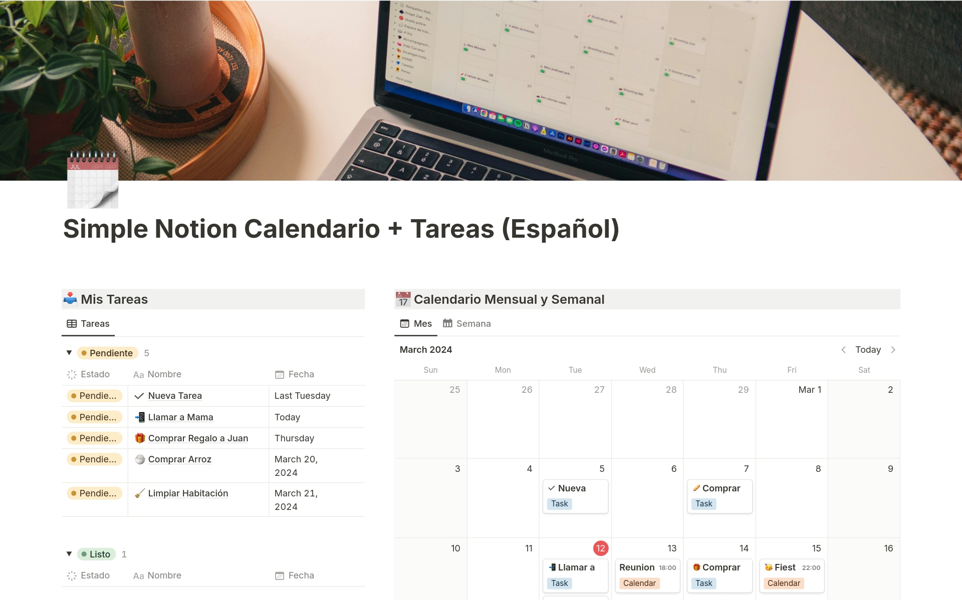 KNS Calendario + Tareas | Plantilla de Notion