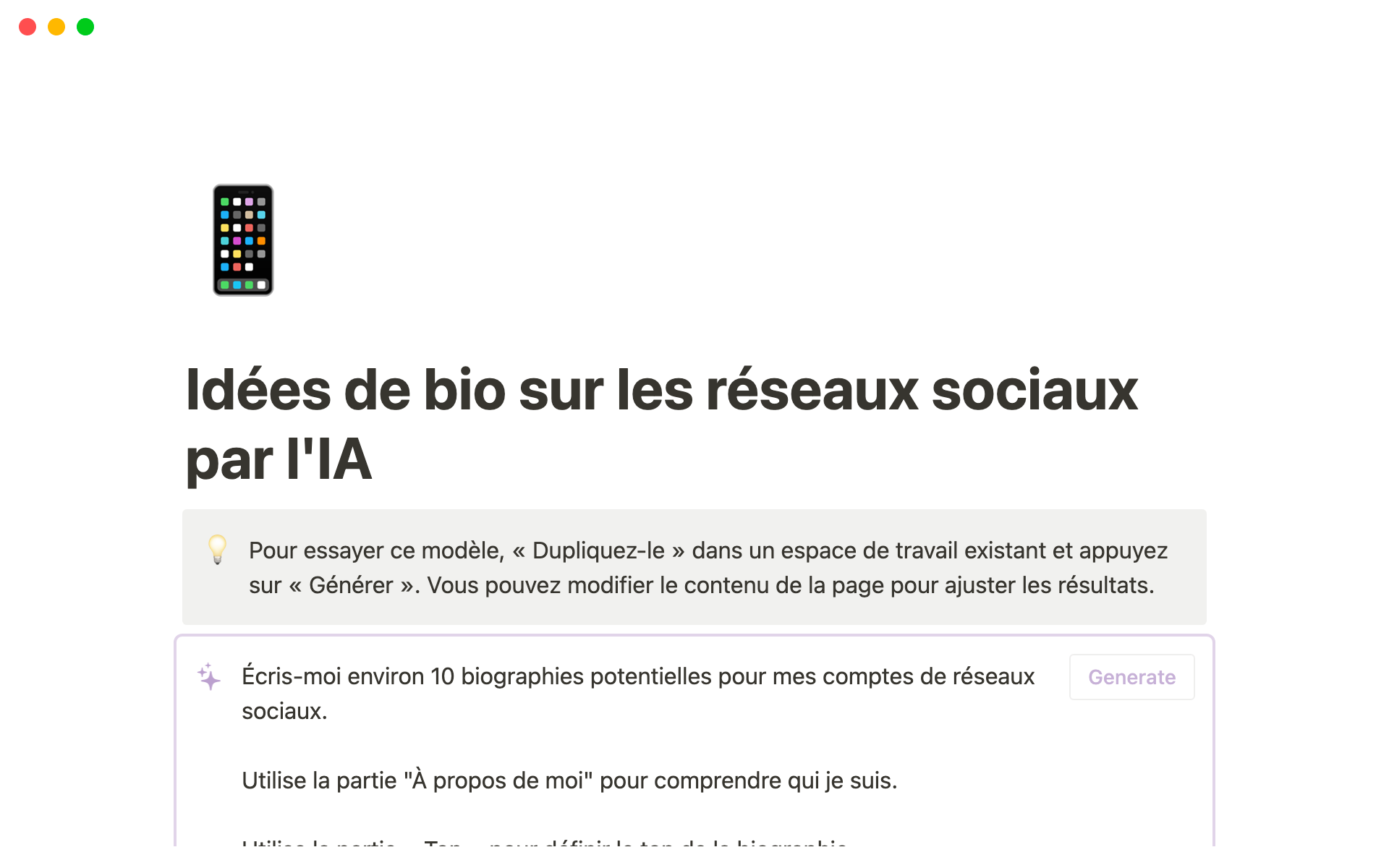 Idées De Bio Sur Les Réseaux Sociaux Par Lia 2024 Modèle Notion