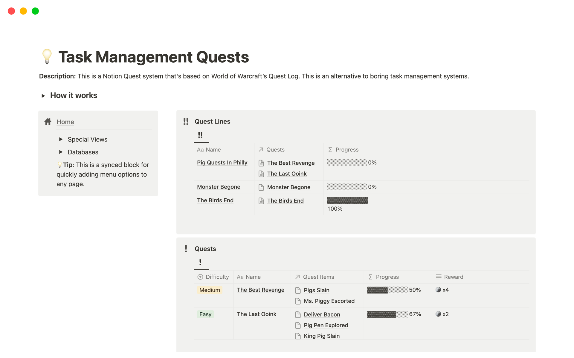 Task Management Quests Template by Chris | Notion Marketplace