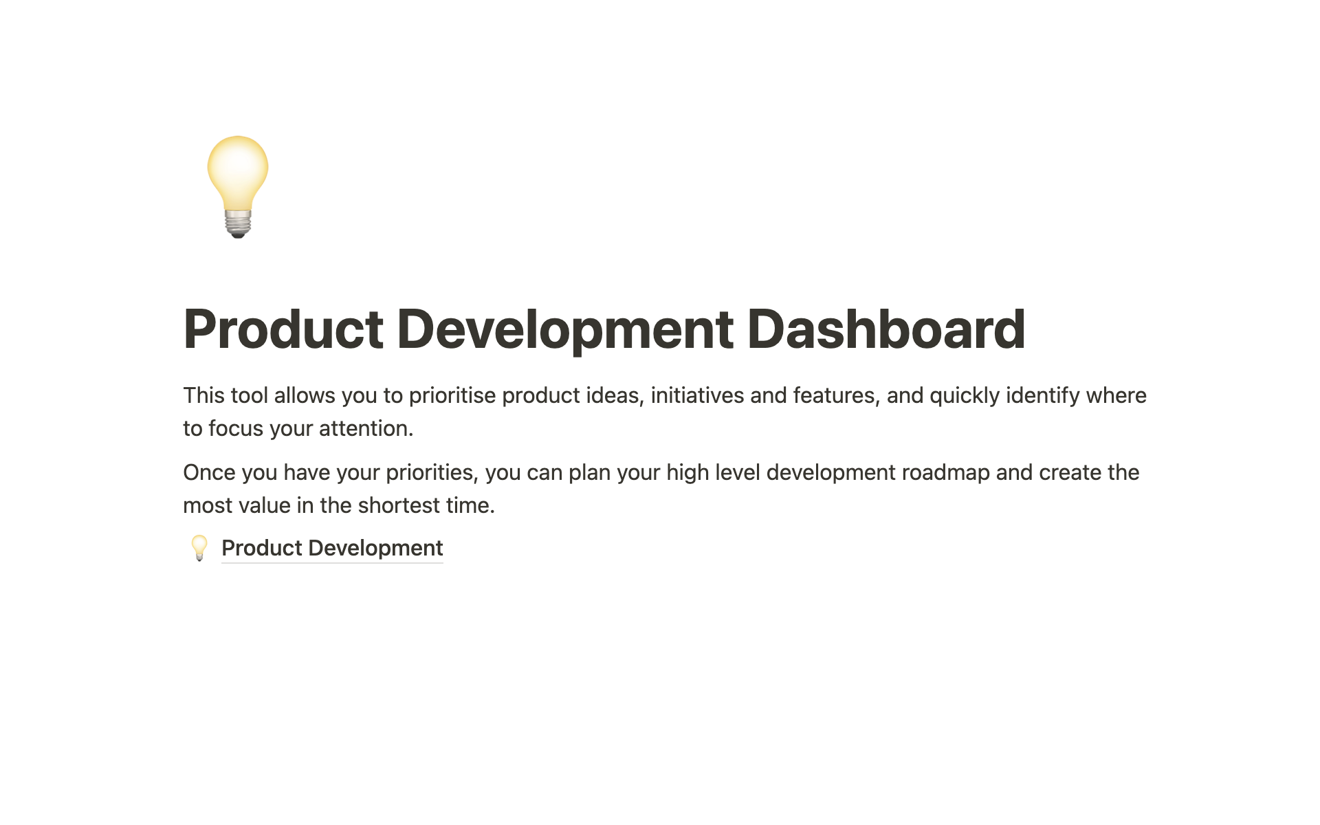 Product Development Dashboard Template | Notion Marketplace