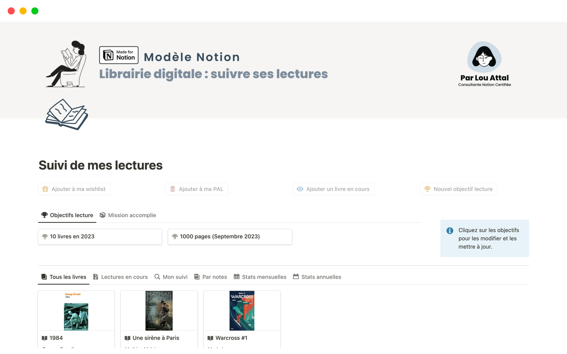 Modèle Suivi de mes lectures | Marketplace Notion