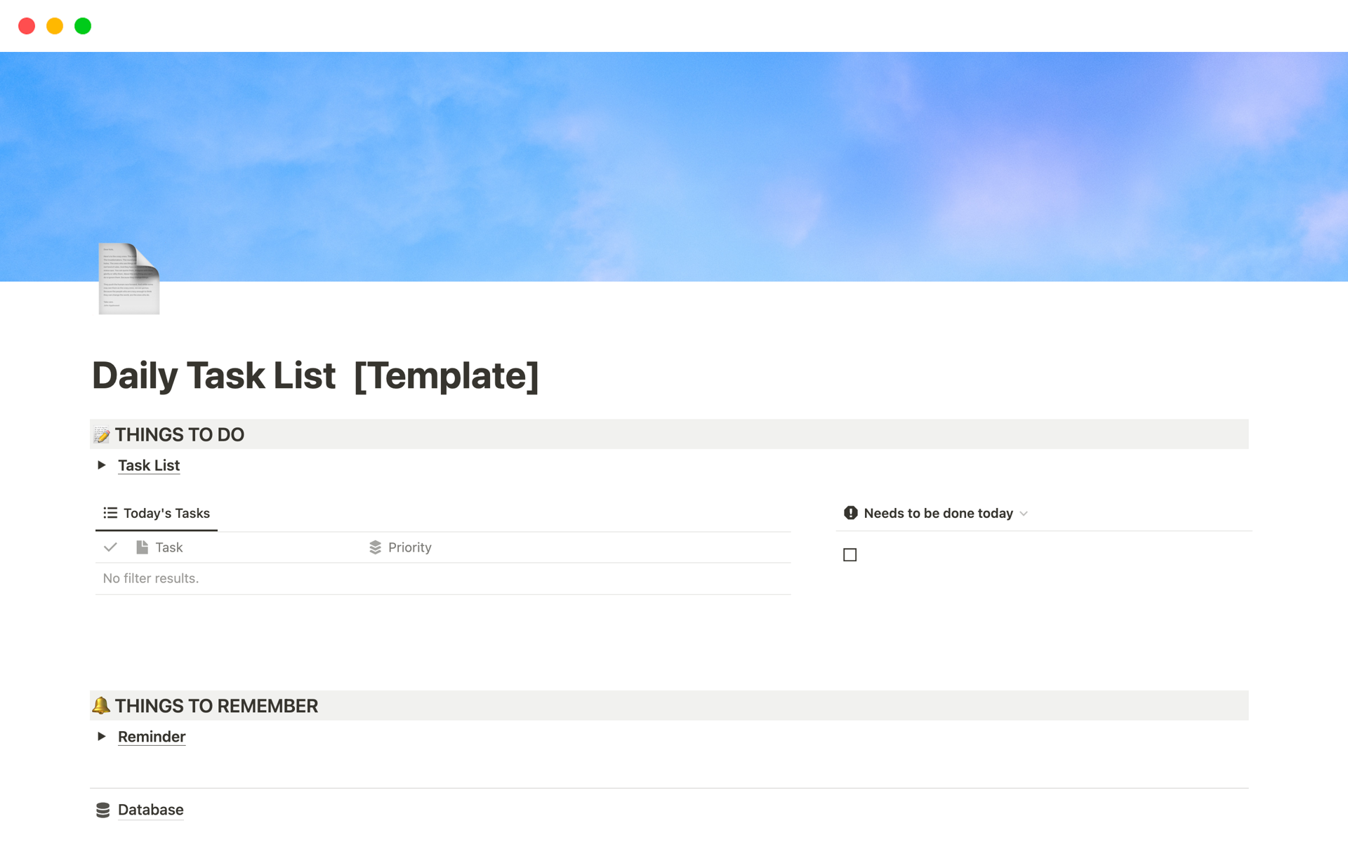 Daily Task List Notion Template