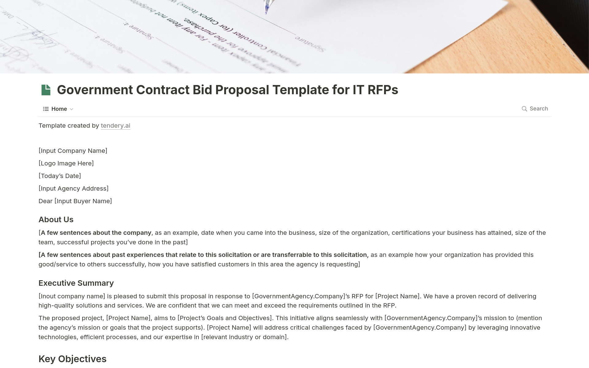 Bid proposal for IT RFPs | Notion Template