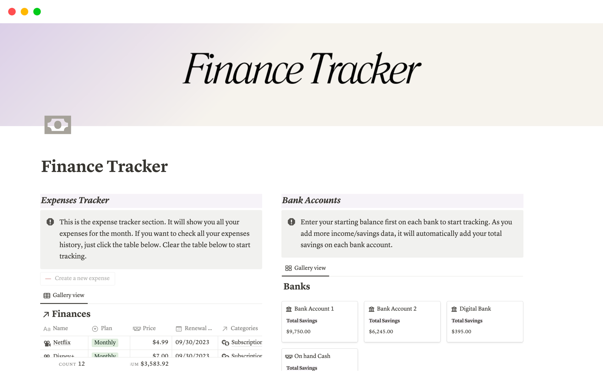 Finance Tracker | Notion Template