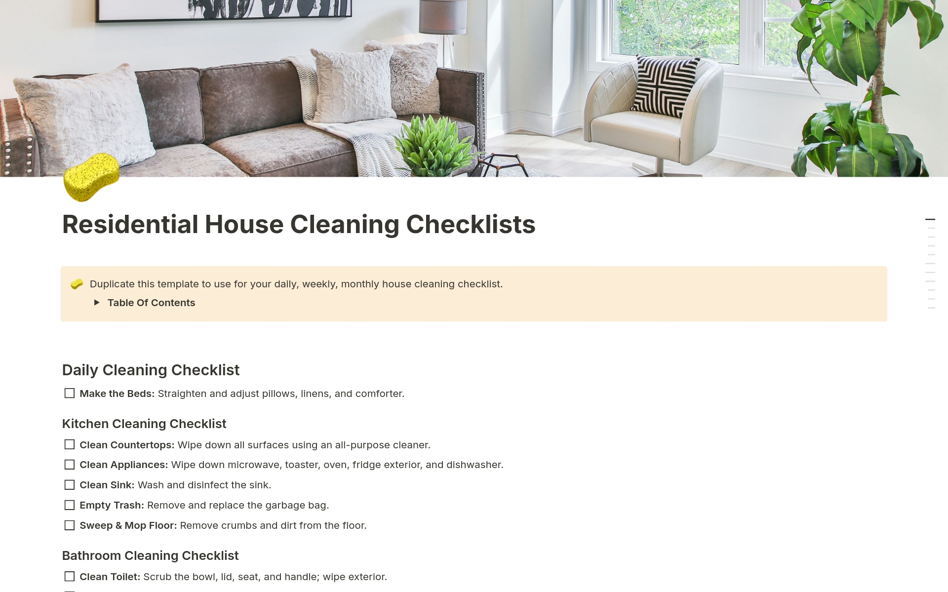Residential House Cleaning Checklists by Template Road | Notion Template