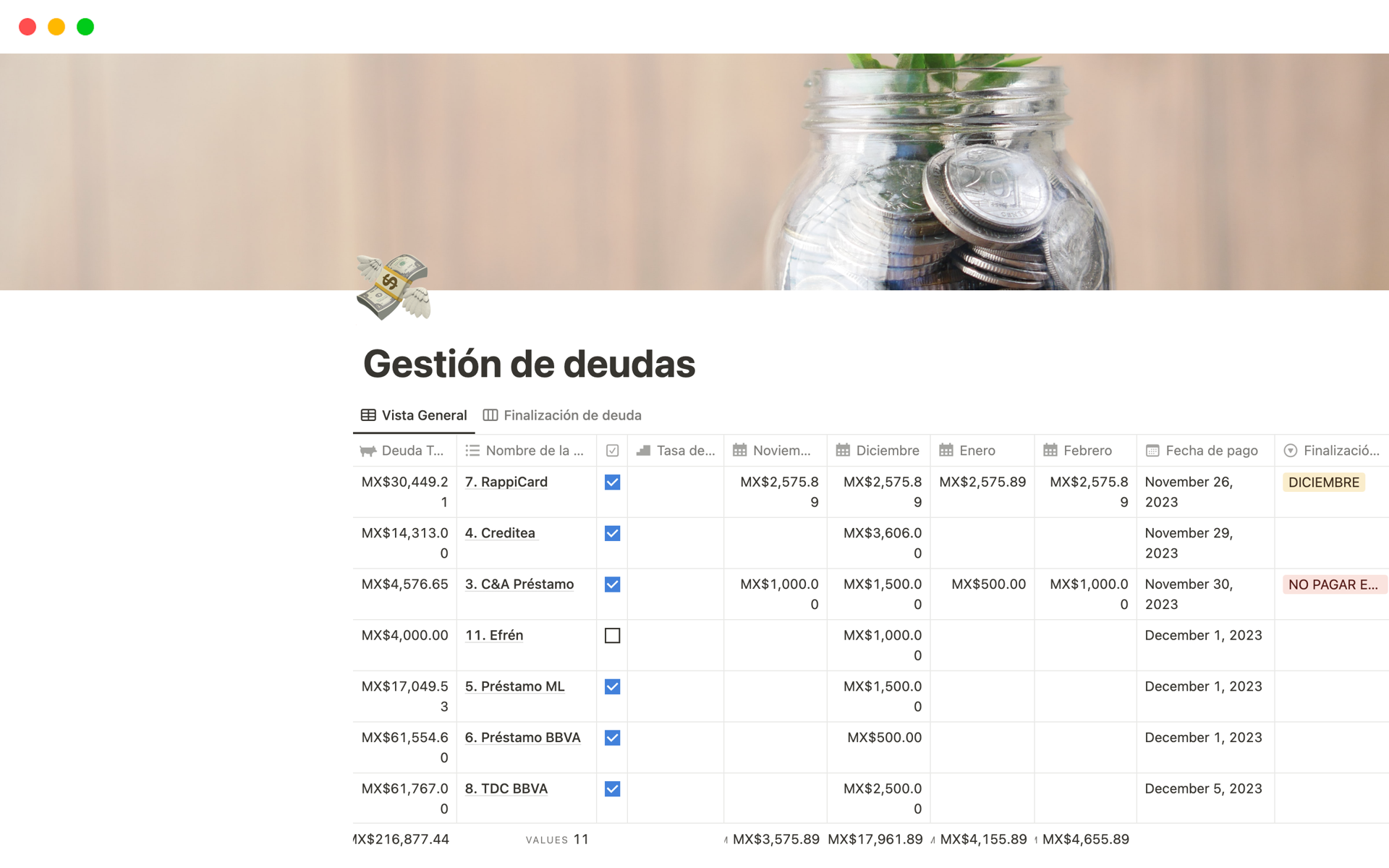 Plantilla 💸 Gestión de deudas | Notion Marketplace