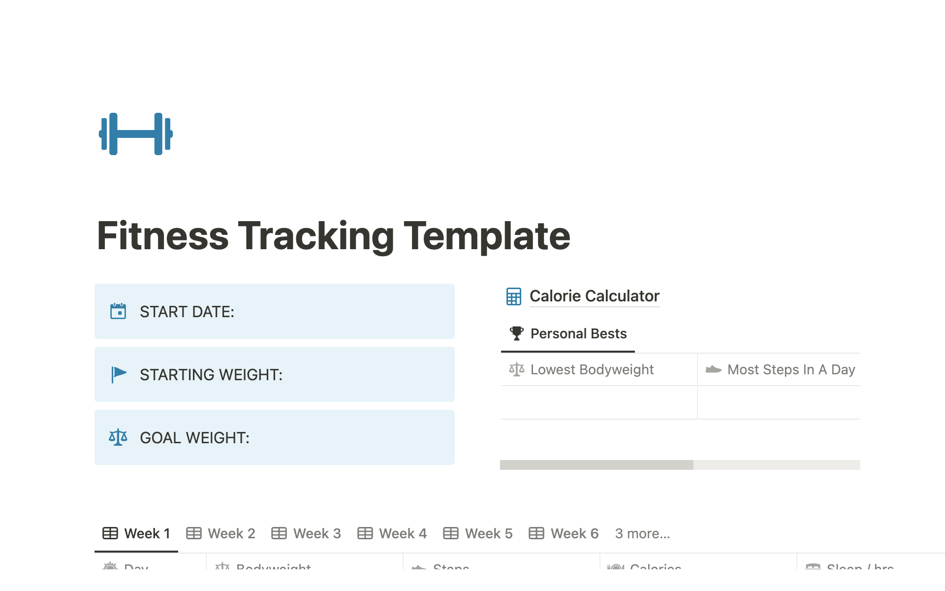 Fitness Tracking Template | Notion Template