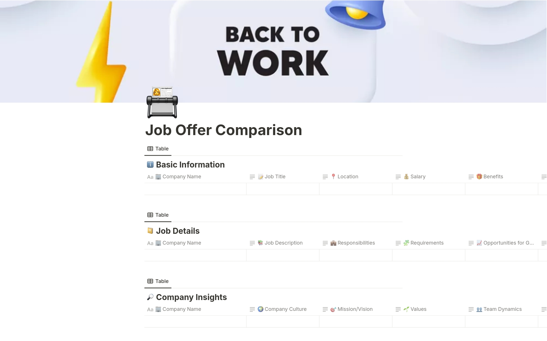 Job Offer Comparison Template by TogepiLinhVuu | Notion Marketplace