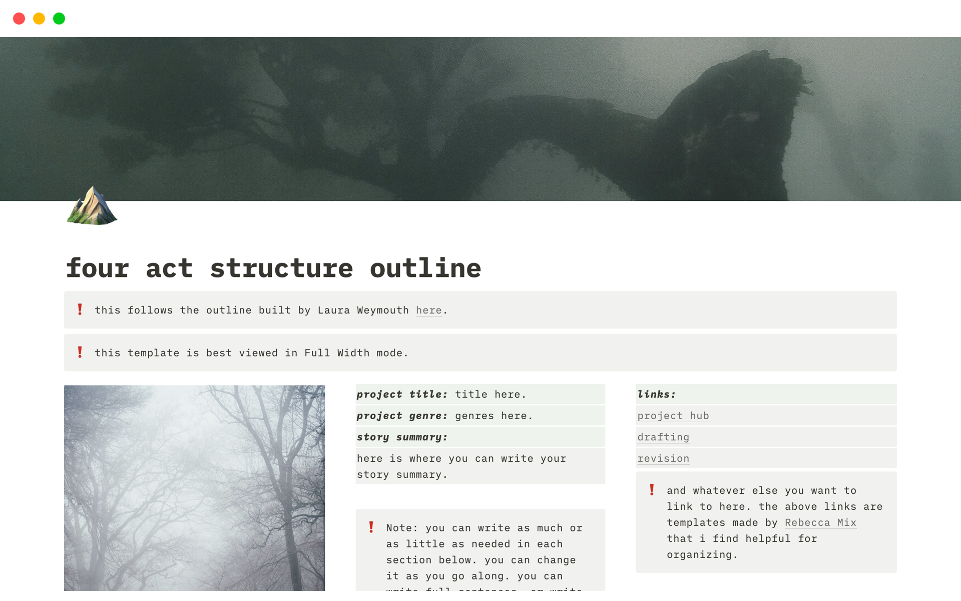 four act structure outline Template by Abby Ess | Notion Marketplace