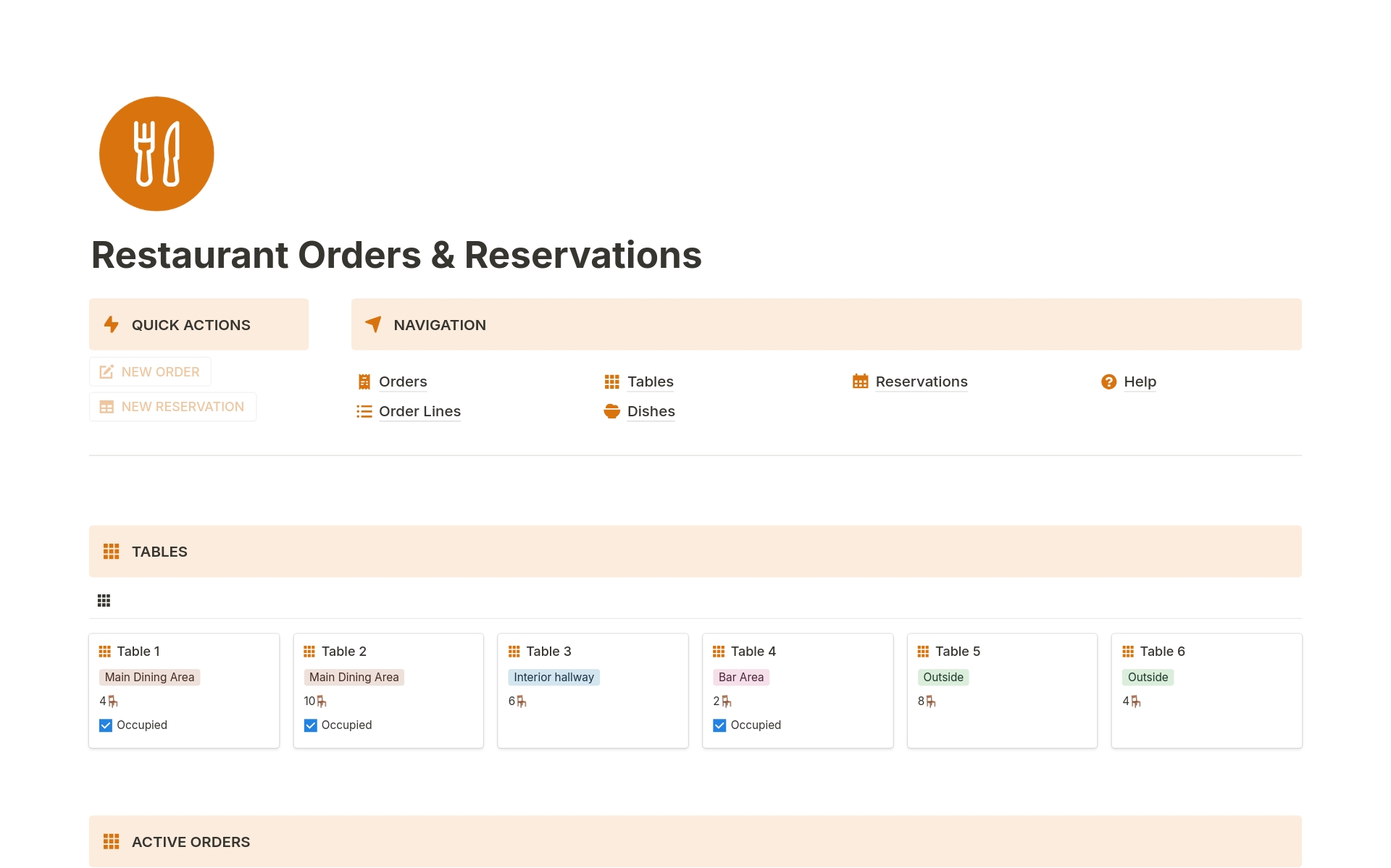 Restaurant Orders & Reservations Template | Notion Marketplace