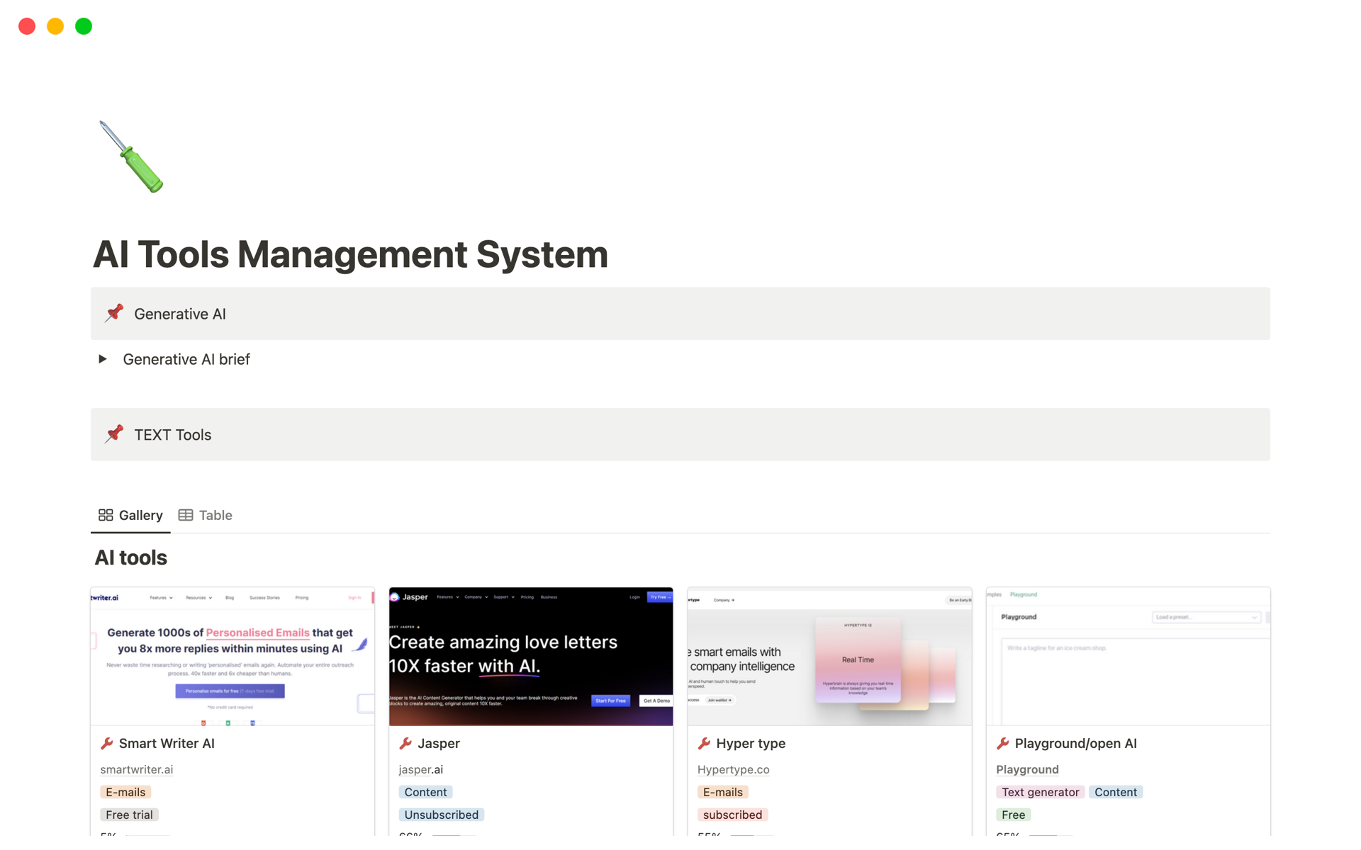 AI Tools Management System Template by Brian Stone | Notion Marketplace