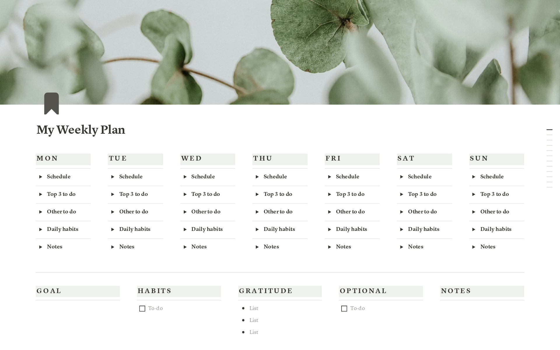 My Weekly Plan - Eucalyptus Template | Notion Marketplace