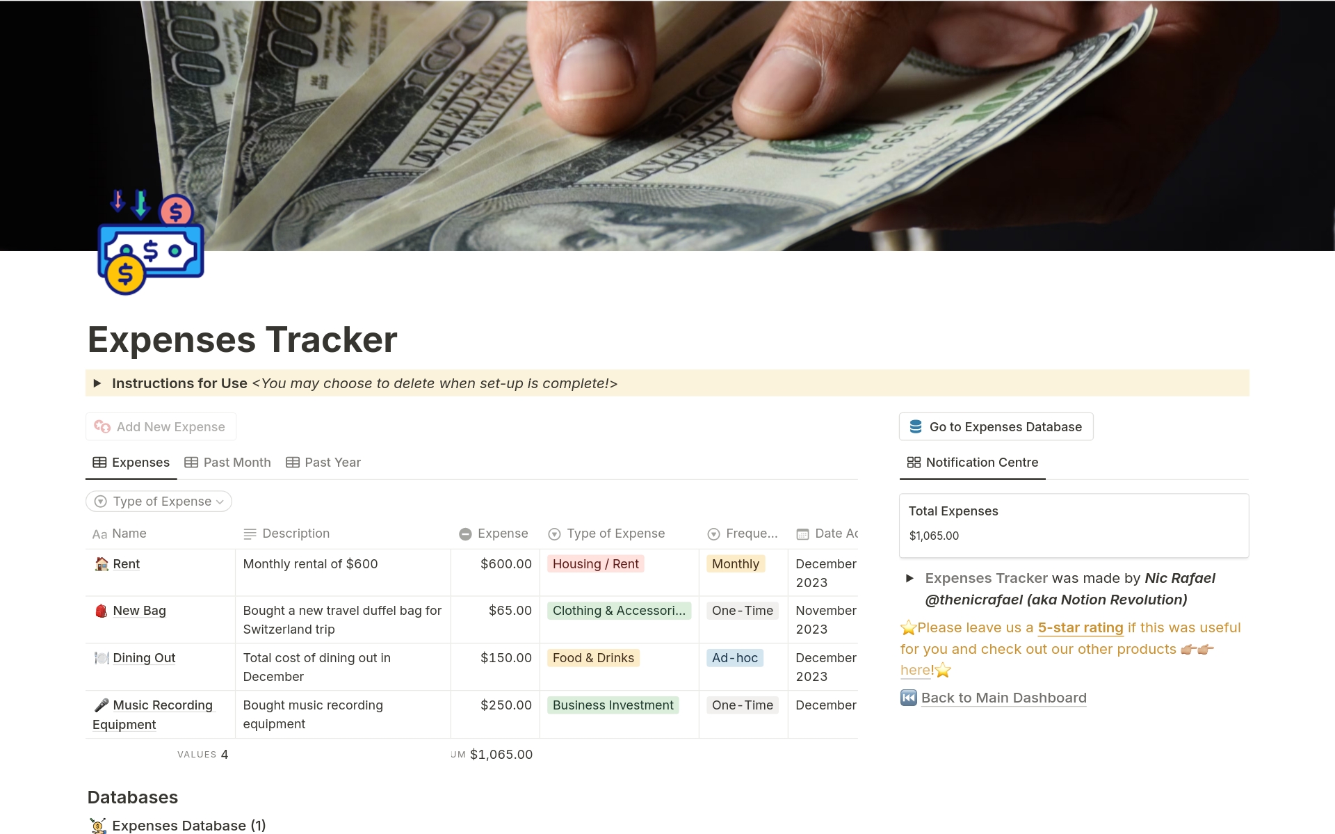 Track your Expenses by Auctor | Notion Template