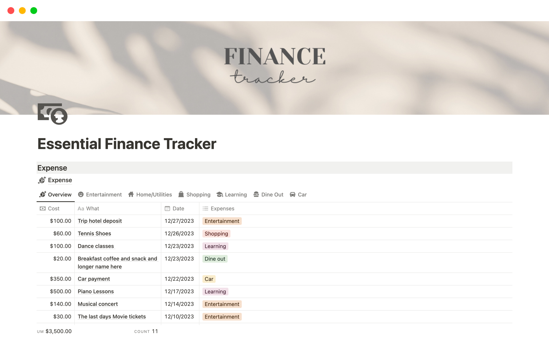 Essential Finance Tracker Template | Notion Marketplace
