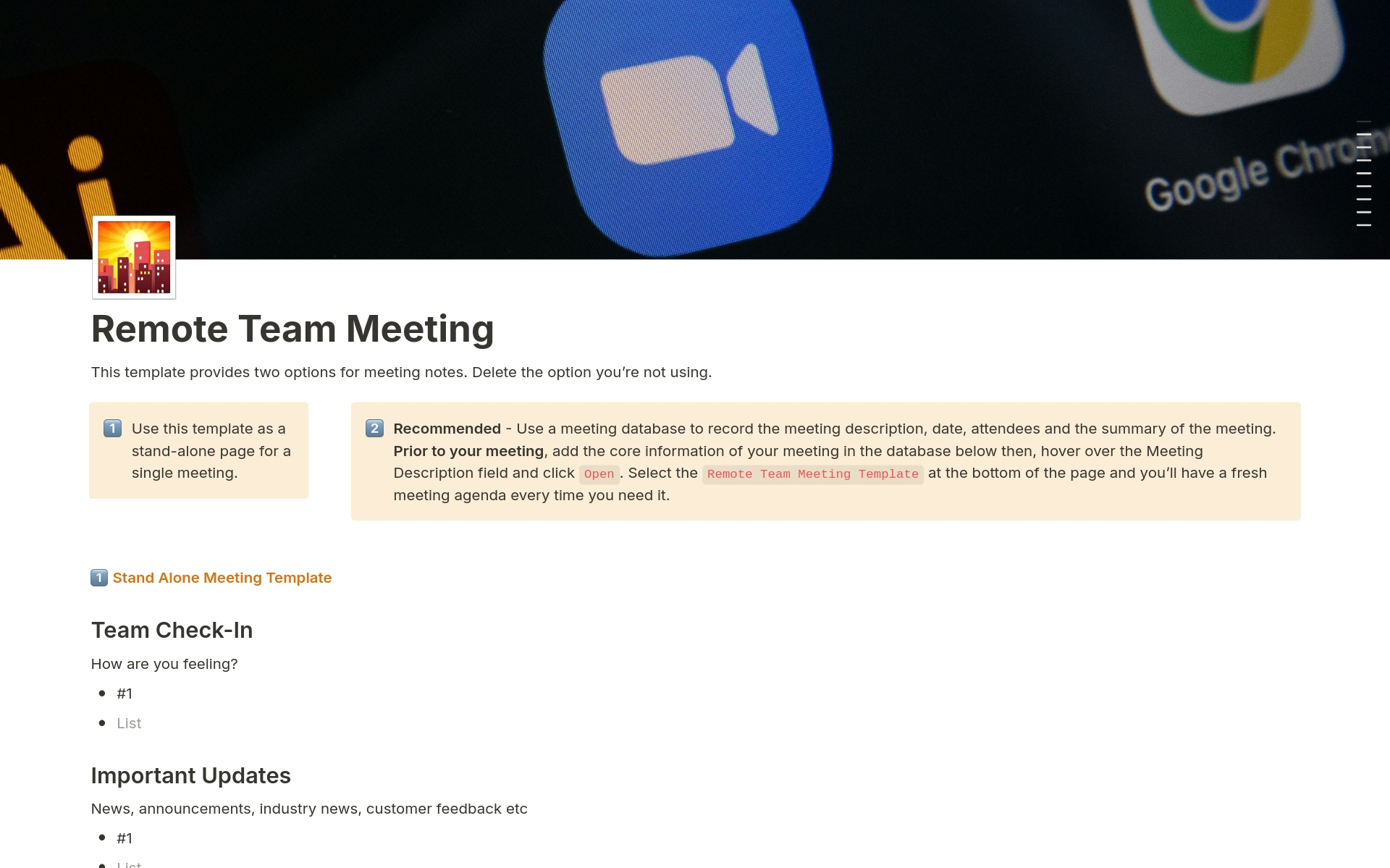 Remote Team Meeting Template by Template Road | Notion Marketplace
