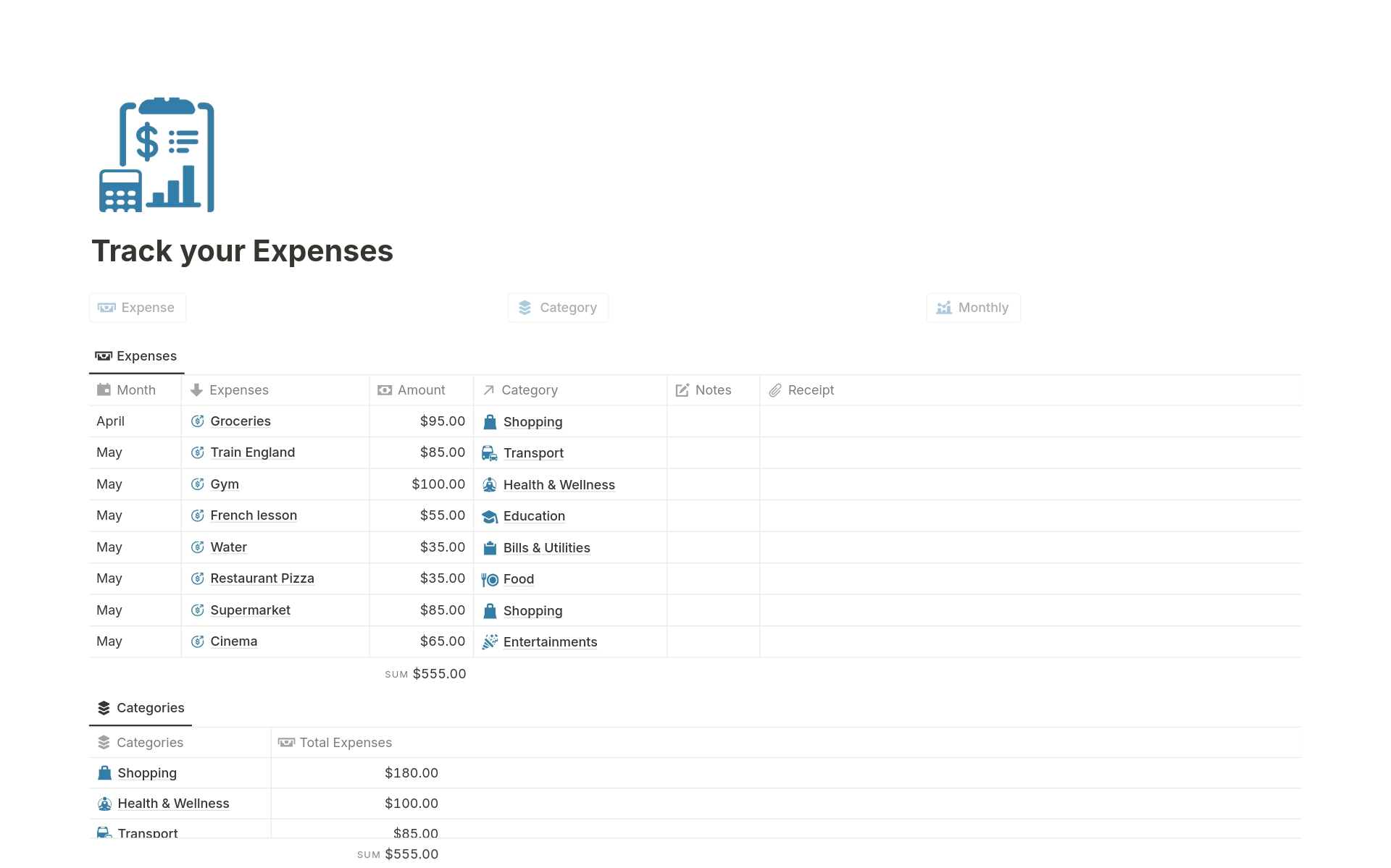 Track your Expenses by Auctor | Notion Template