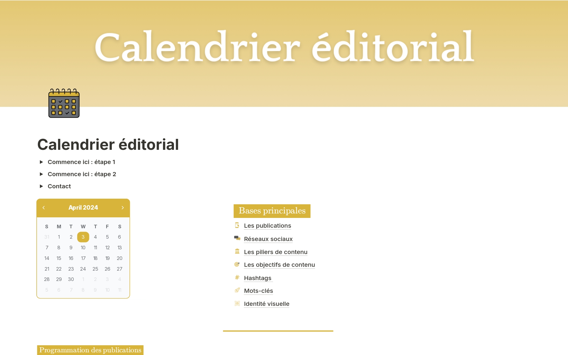 Modèle Calendrier éditorial Réseaux Sociaux Marketplace Notion