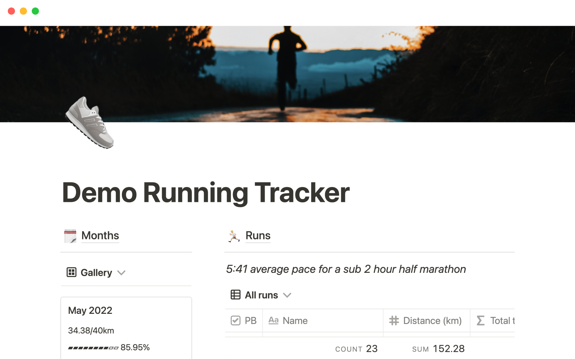 Running tracker Template by Jeppe Stenstrup Lauridsen | Notion Marketplace