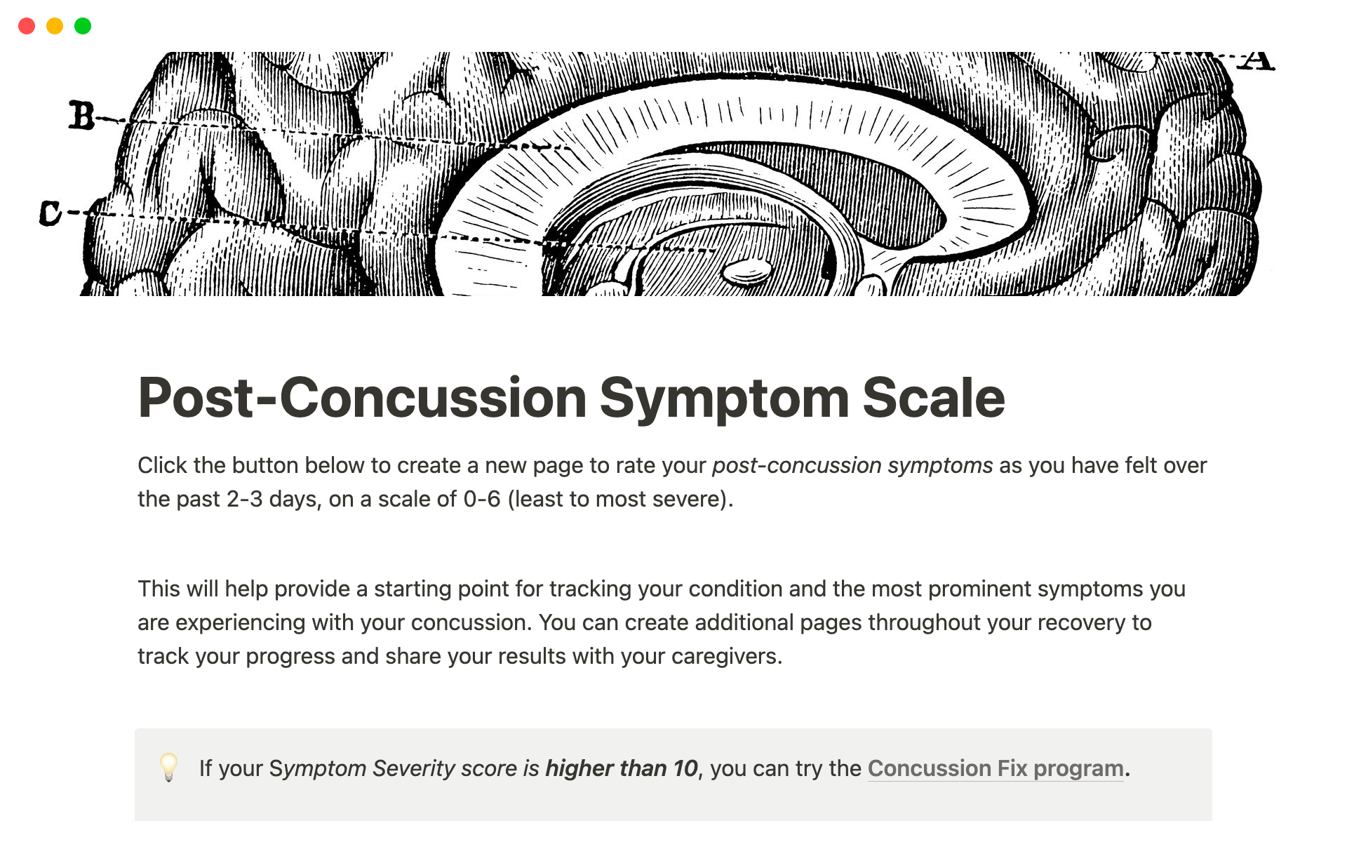 Post Concussion Symptom Scale Notion Template Post Concussion Symptom Scale Notion Template
