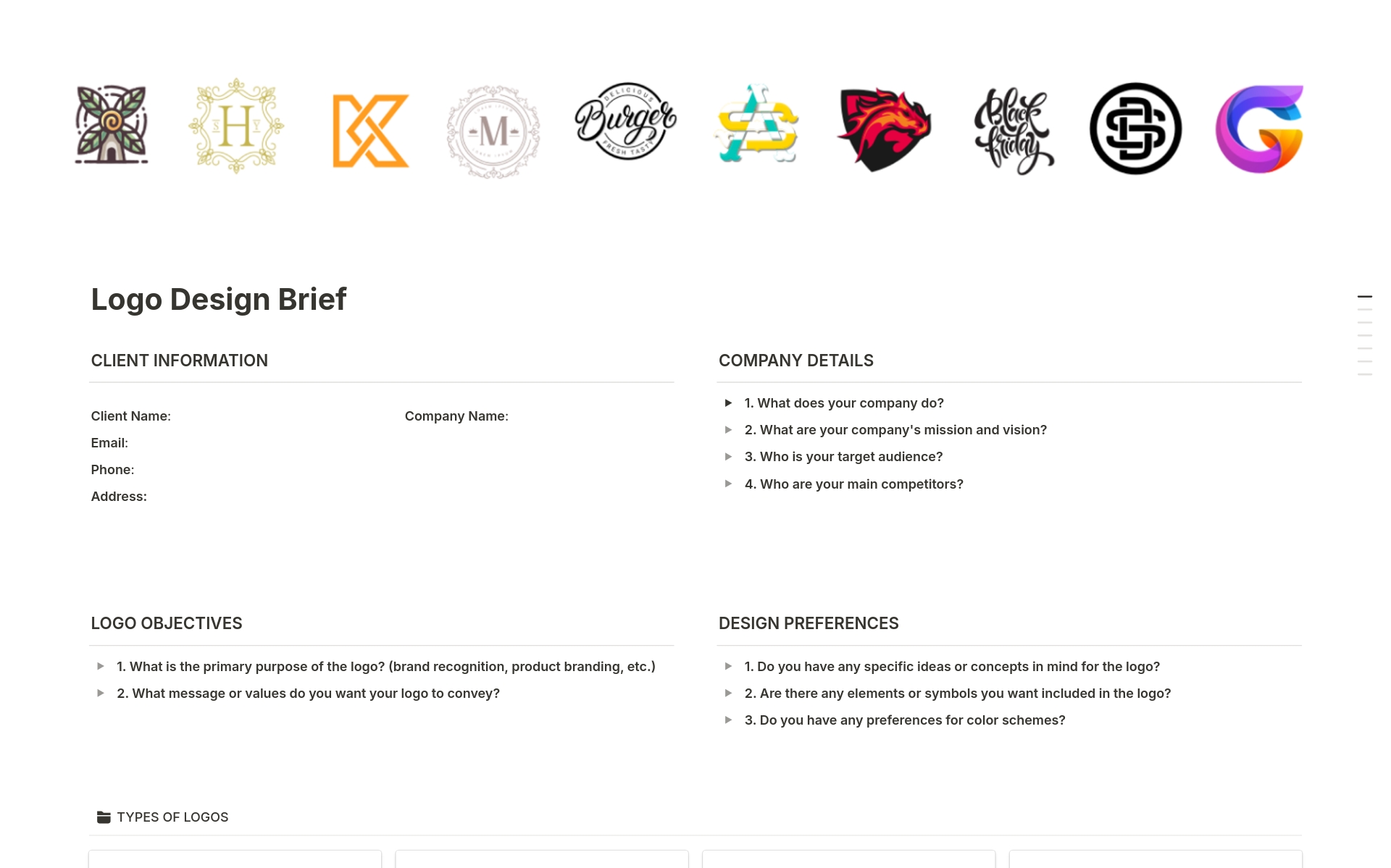 The Logo Deign Brief Template by VectorStock.com | Notion Marketplace