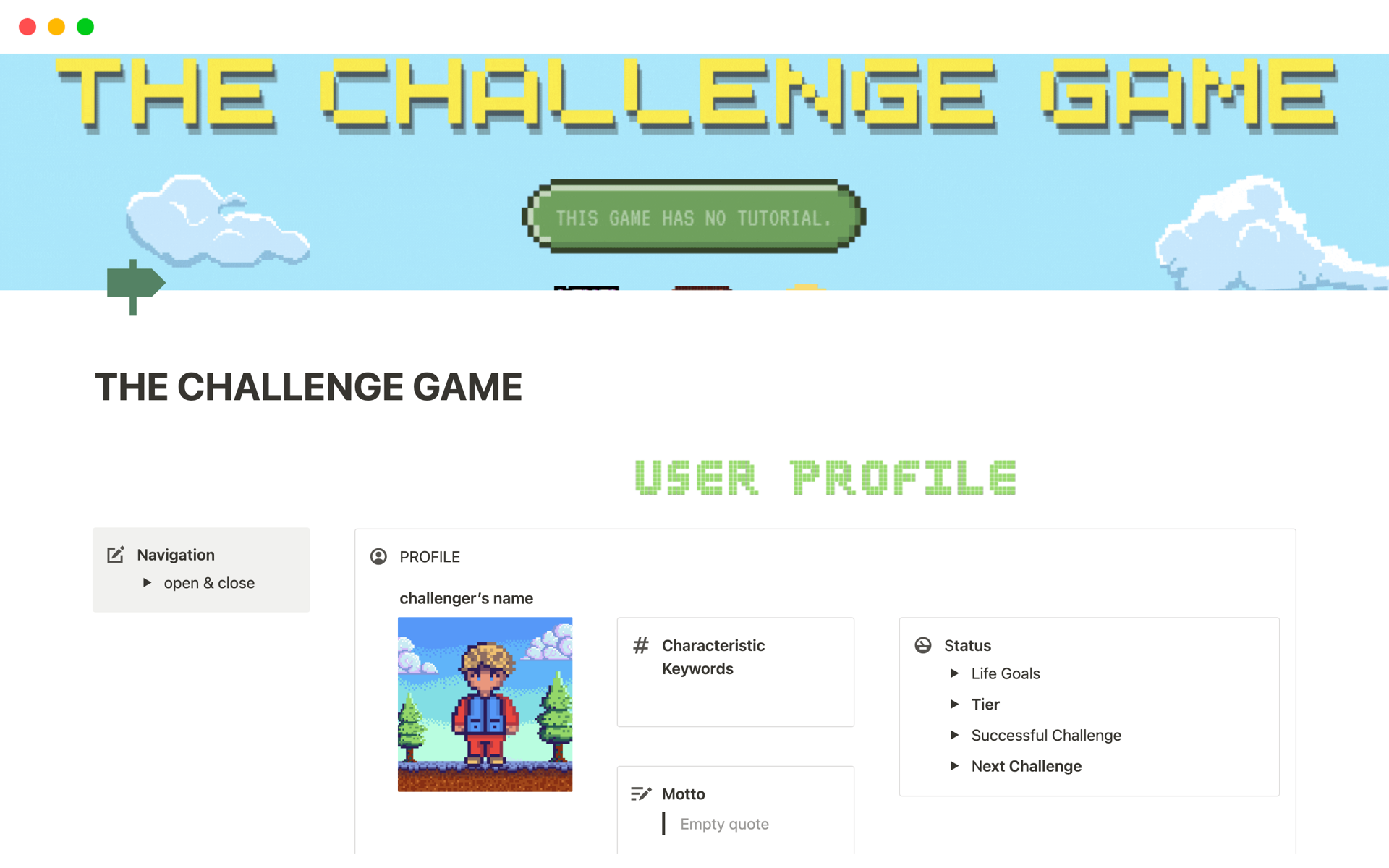 THE CHALLENGE GAME | Notion Template