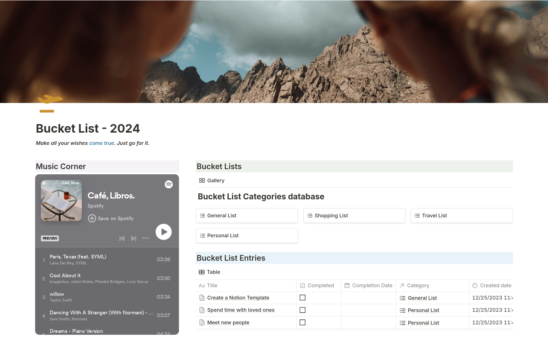 Bucket List Tracker Template by Mukul | Notion Marketplace