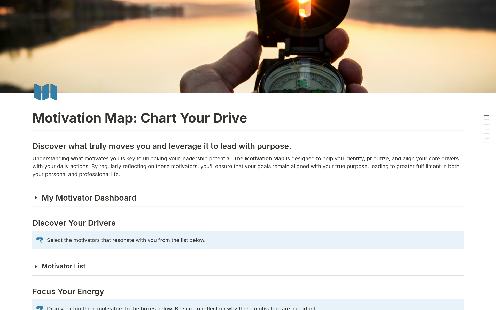 Personal Motivations Navigator Template by Sean Carney | Notion Marketplace
