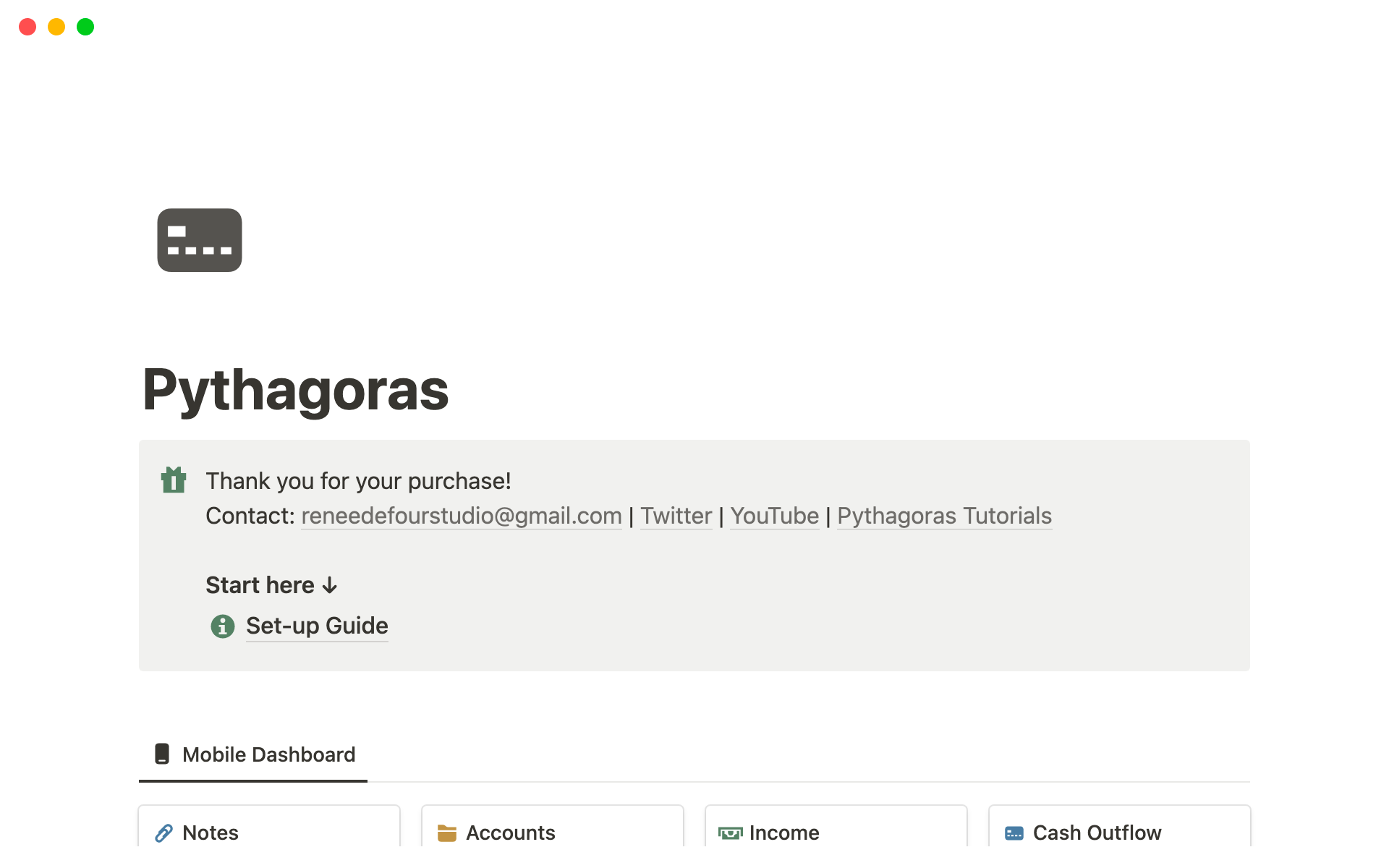 Pythagoras: Personal Finances Planner by Renee De Four | Notion Template