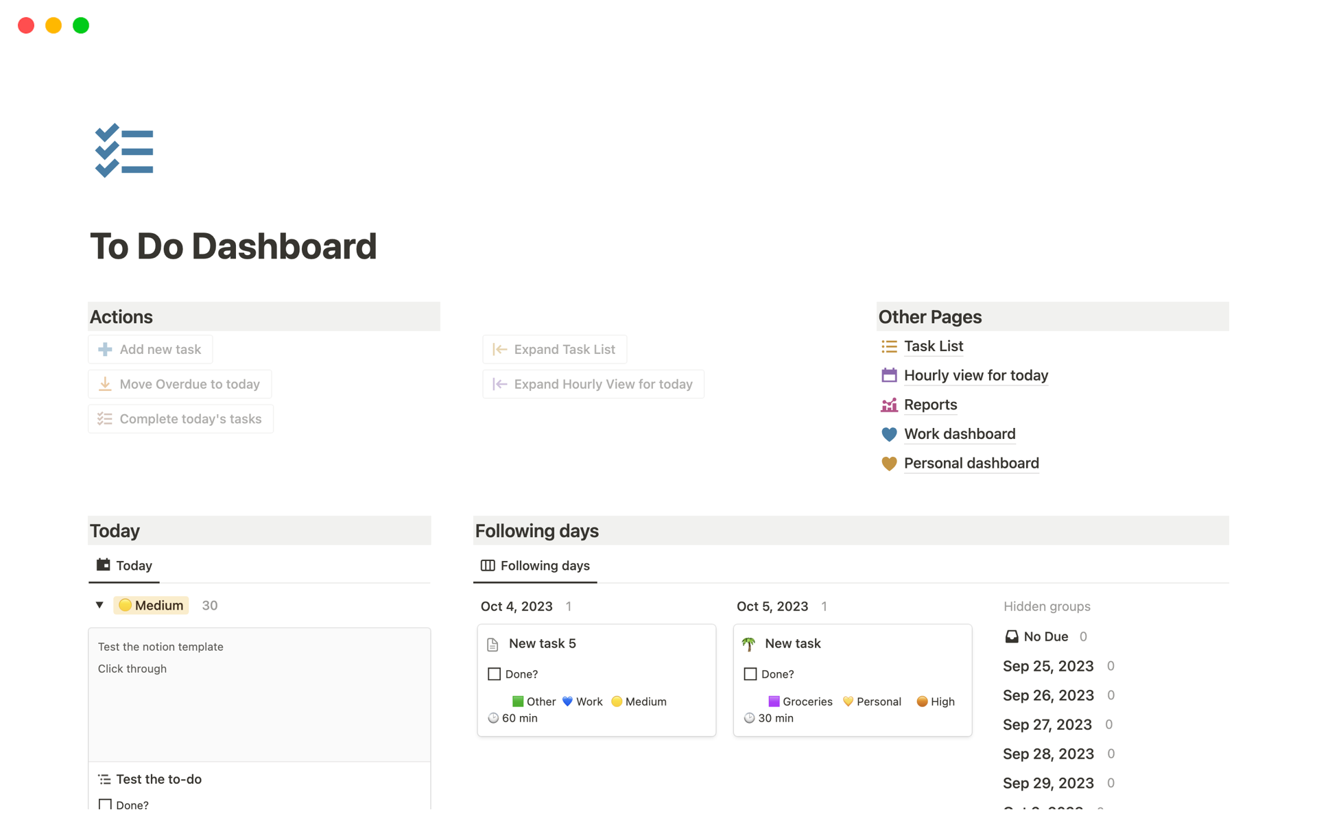 To Do Dashboard Template | Notion Marketplace