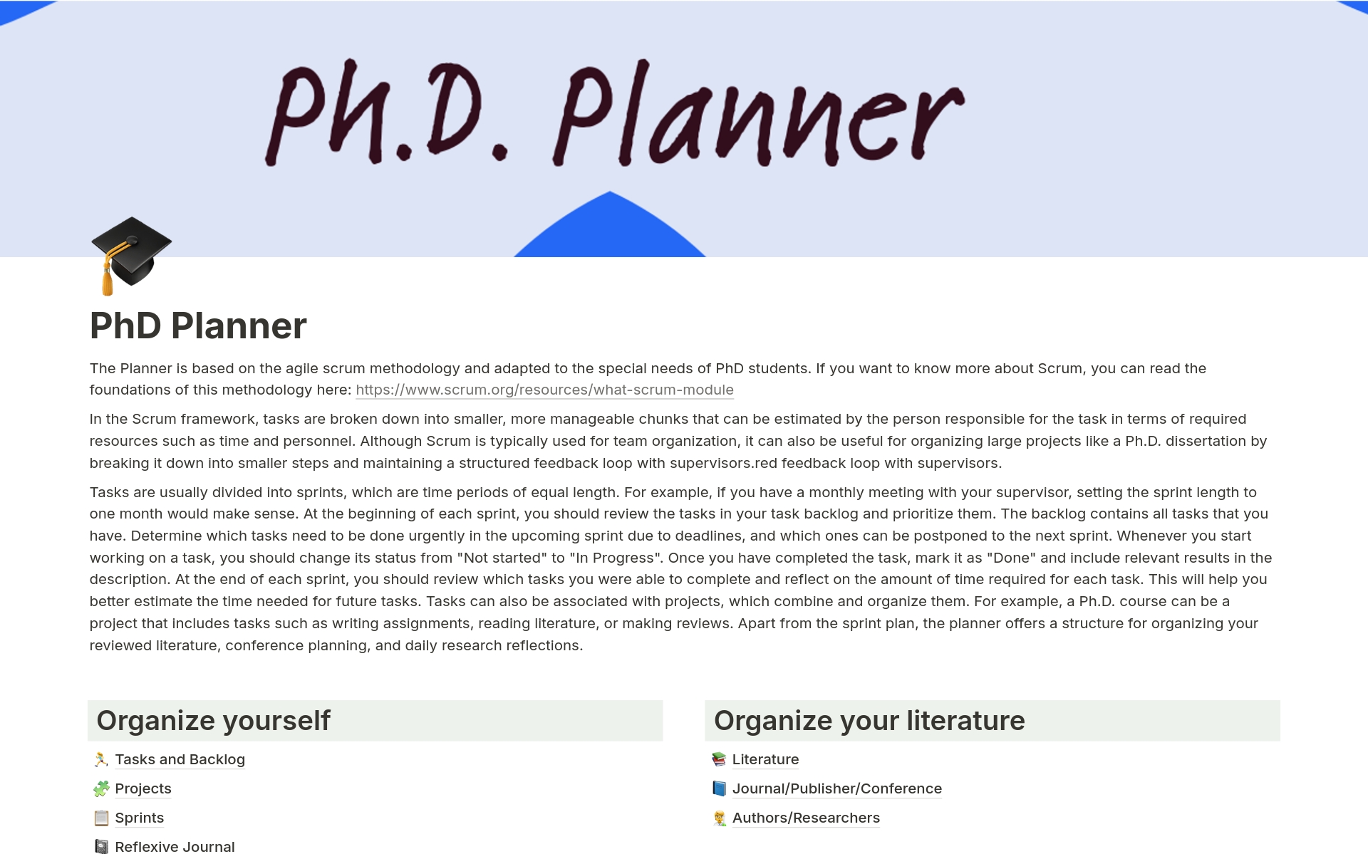 PhD Planner and Literature Management Template | Notion Marketplace