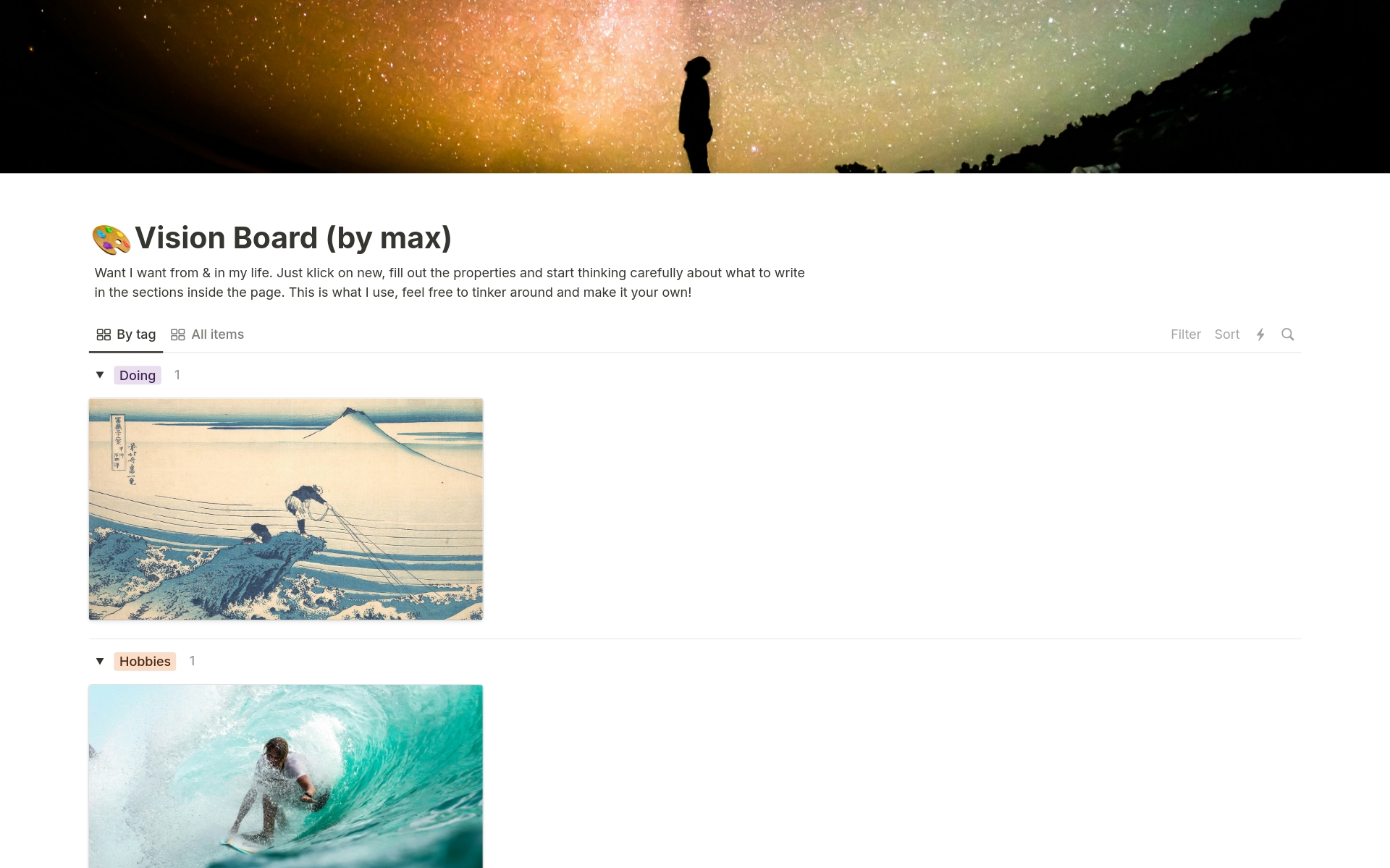 Vision Board with Reality List (by max) | Notion Template