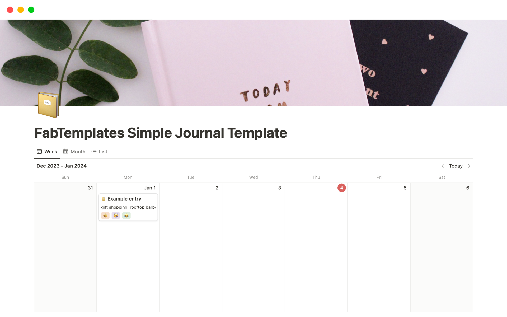 Simple Journal by fabtemplates by Fabio | Notion Template