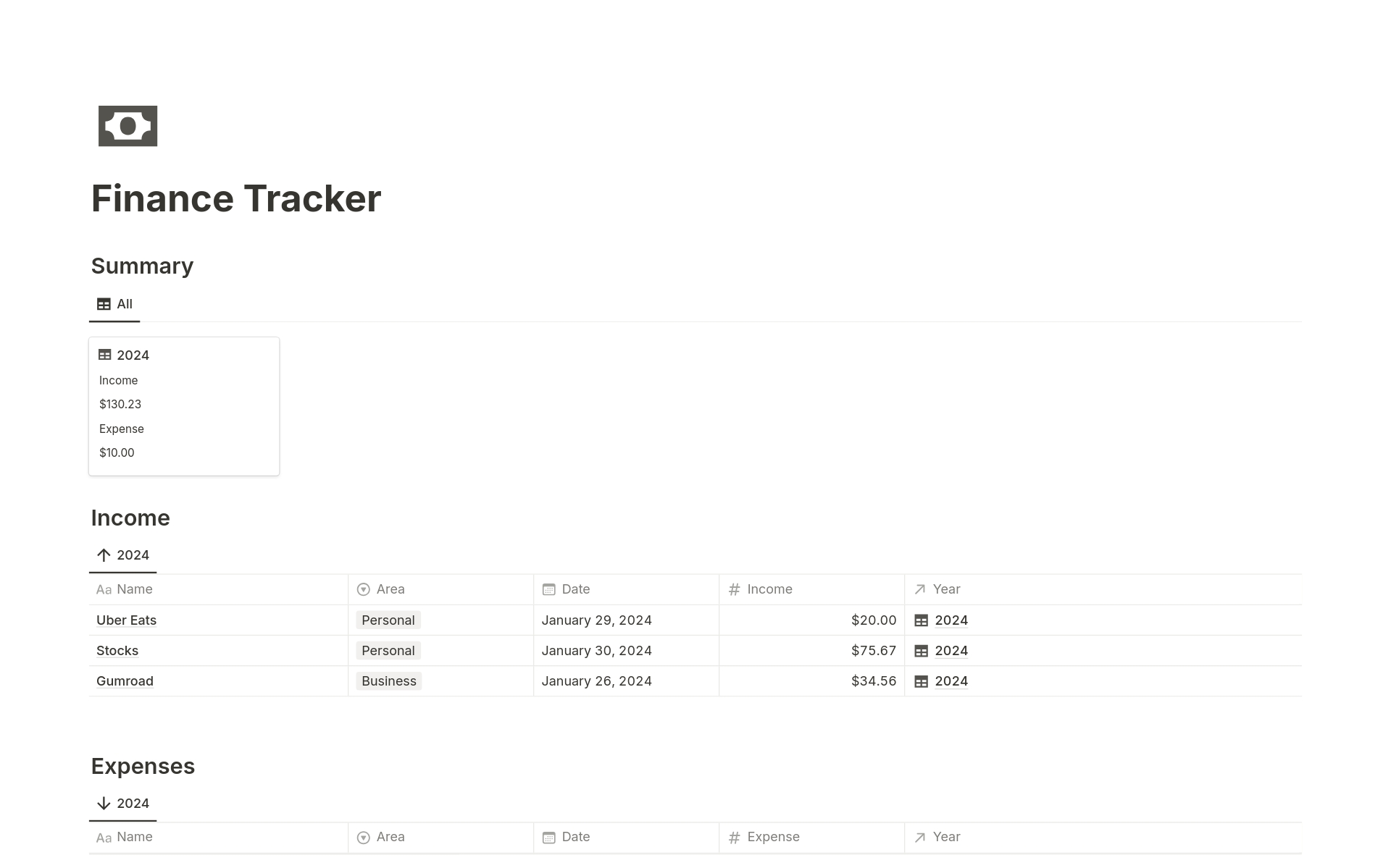 Finance Tracker | Notion Template