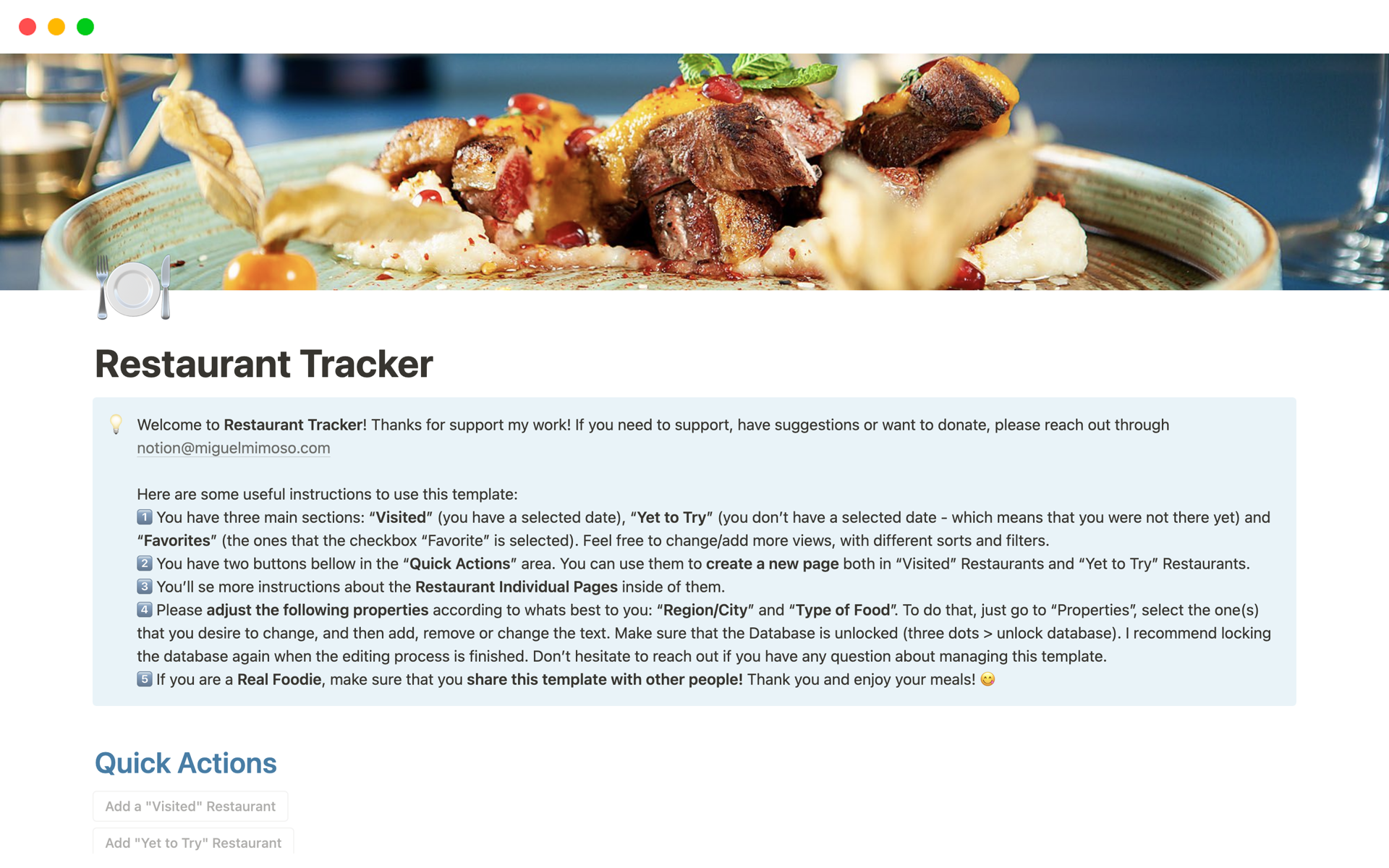 Restaurant Tracker Template by Miguel Mimoso | Notion Marketplace
