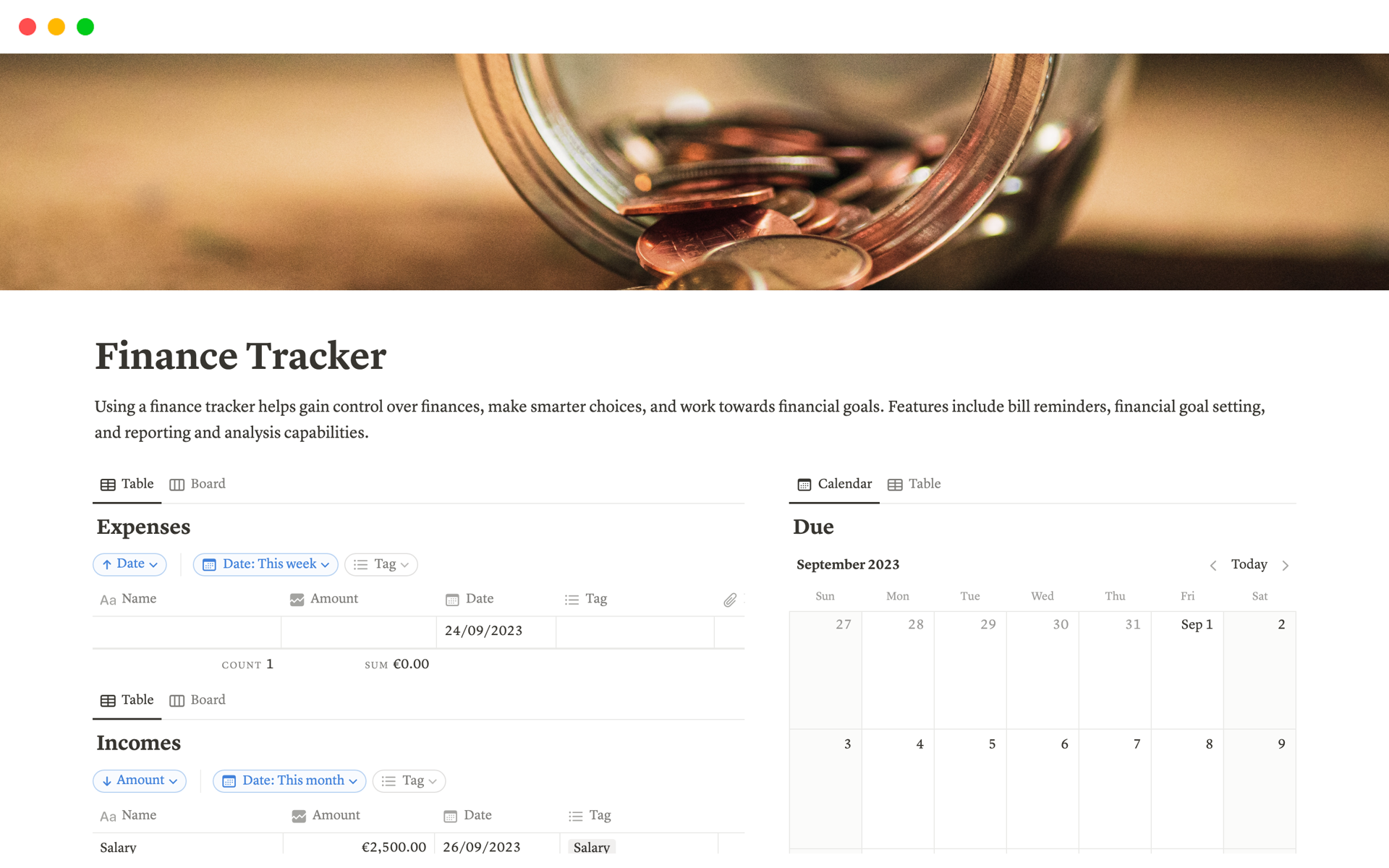 Finance Tracker | Notion Template