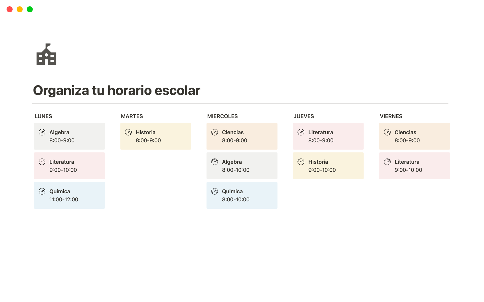 Horario Escolar | Notion Template