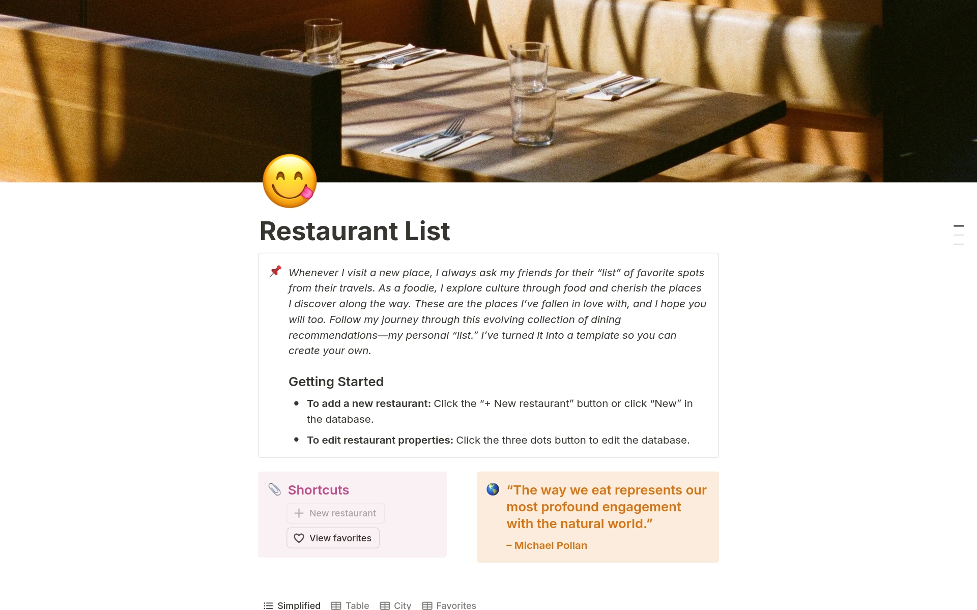 Restaurant Tracker Template by Miguel Mimoso | Notion Marketplace