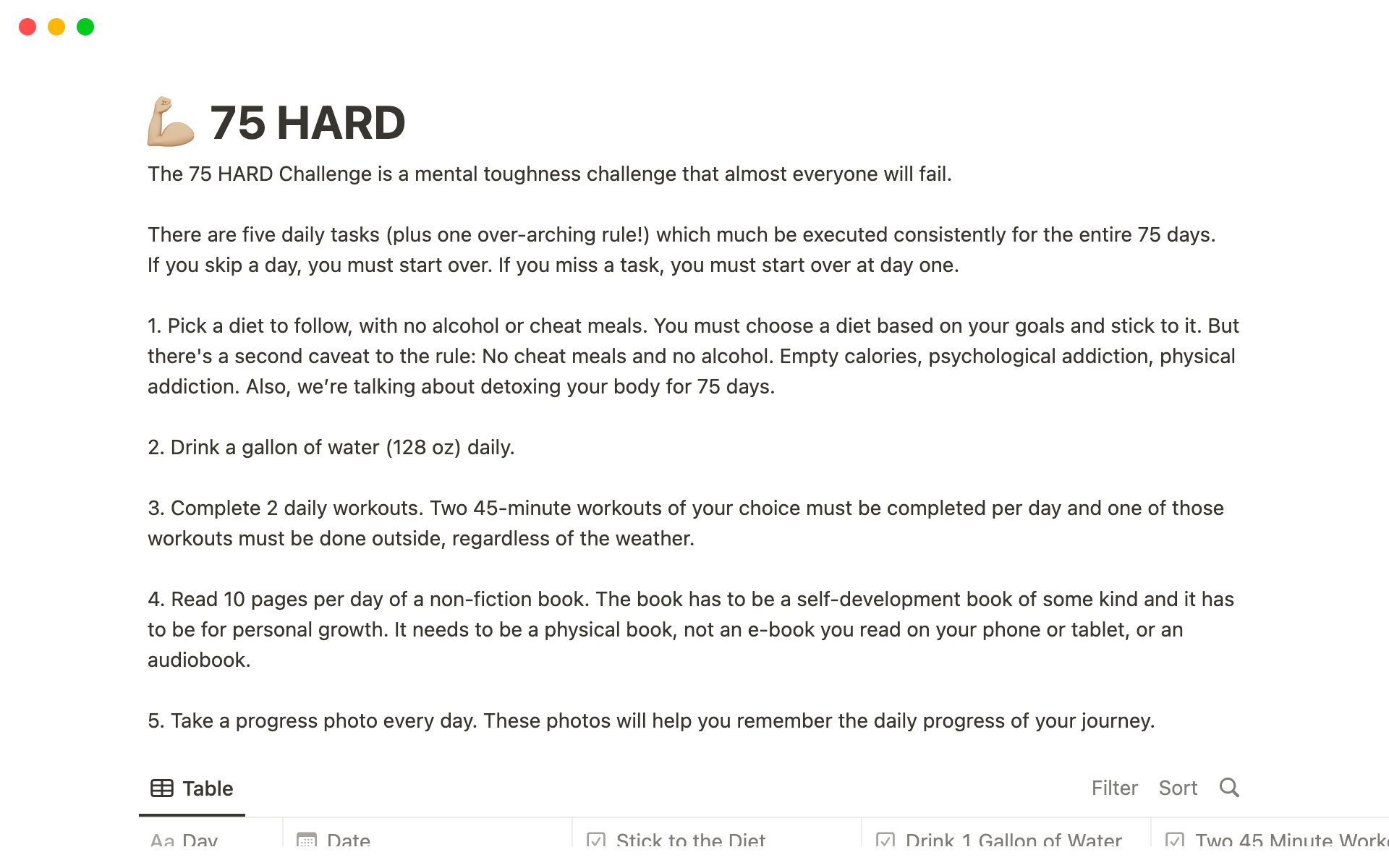 75 HARD Template by Author Rachel Cooper | Notion Marketplace