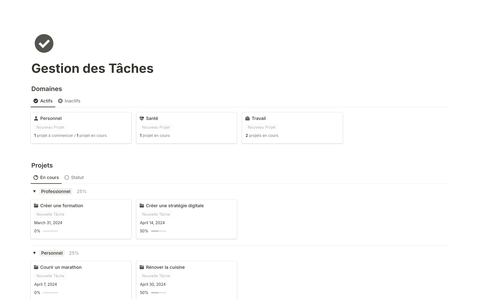 Gestion des Tâches | Modèle Notion