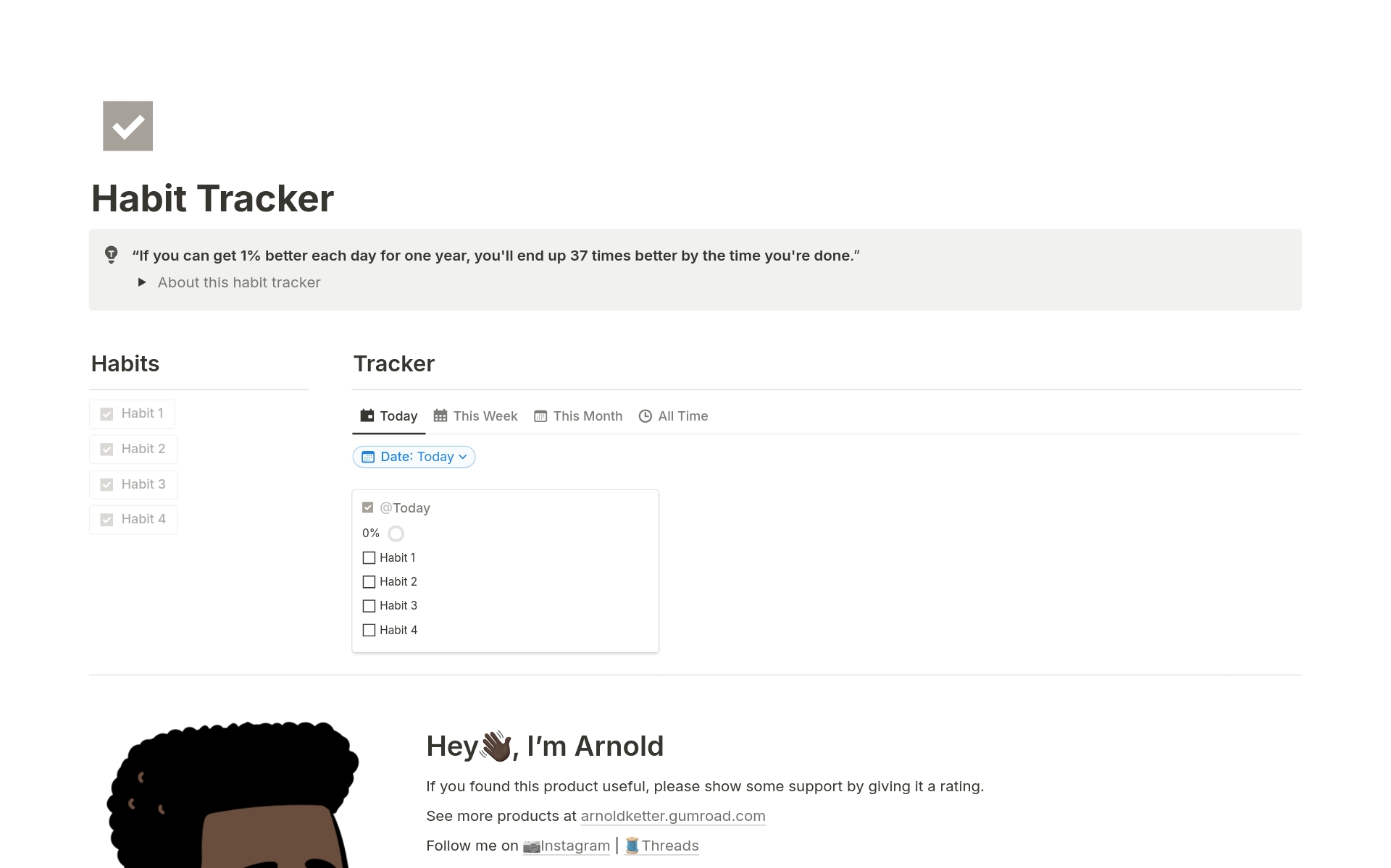 Automated Habit Tracker by Notion Adicta | Notion Template