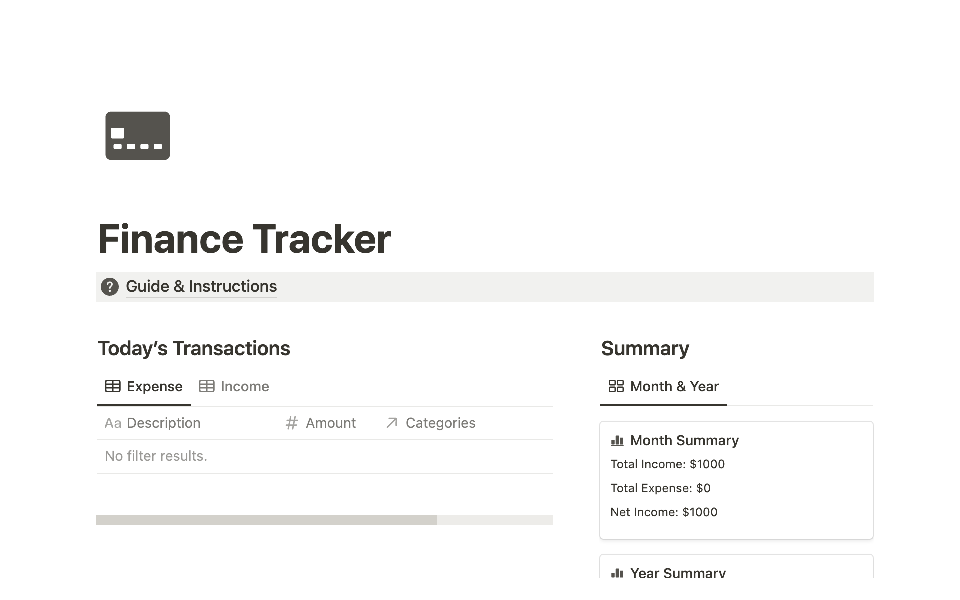 Finance Tracker | Notion Template