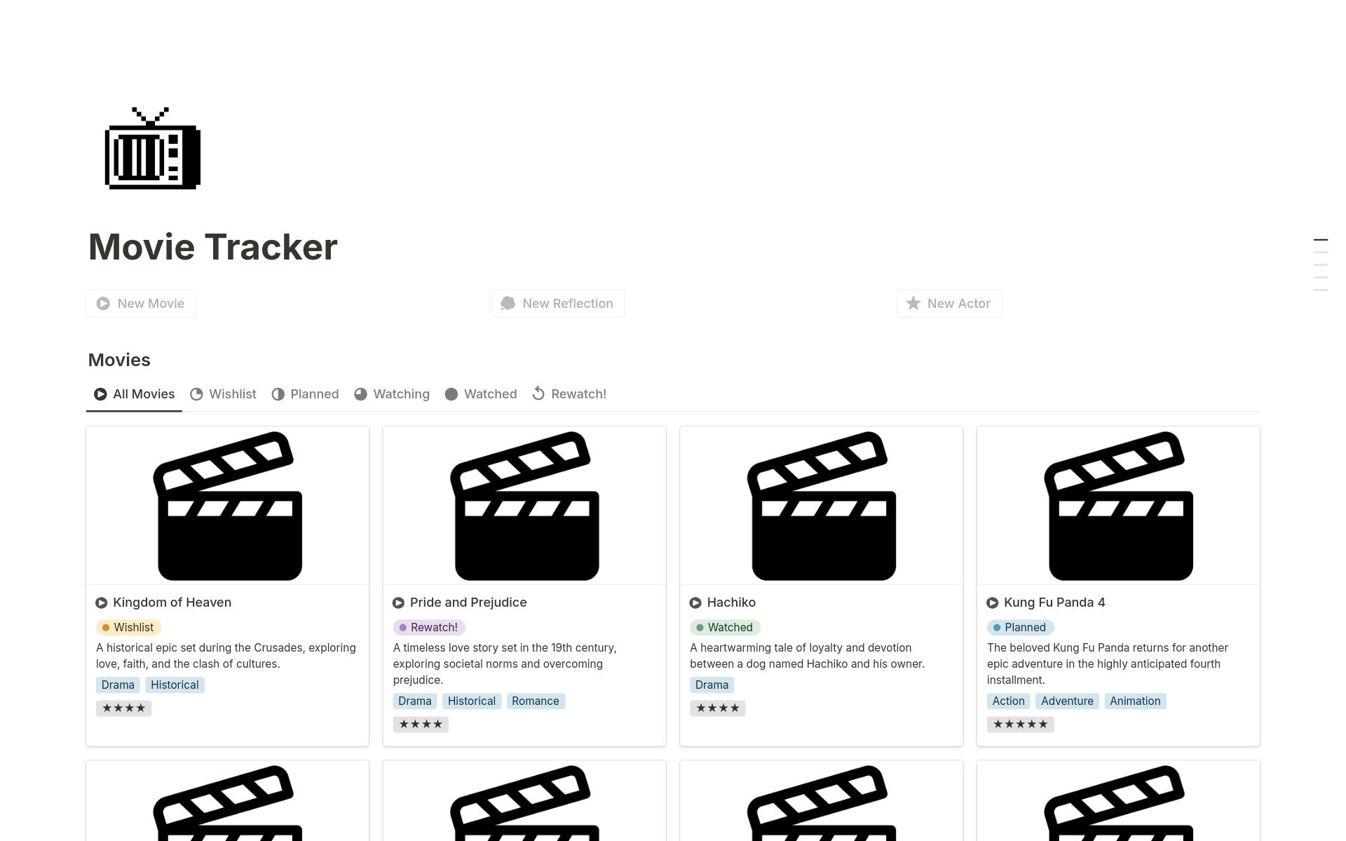 Simple Movie Tracker by Yuri Katafuchi | Notion Template