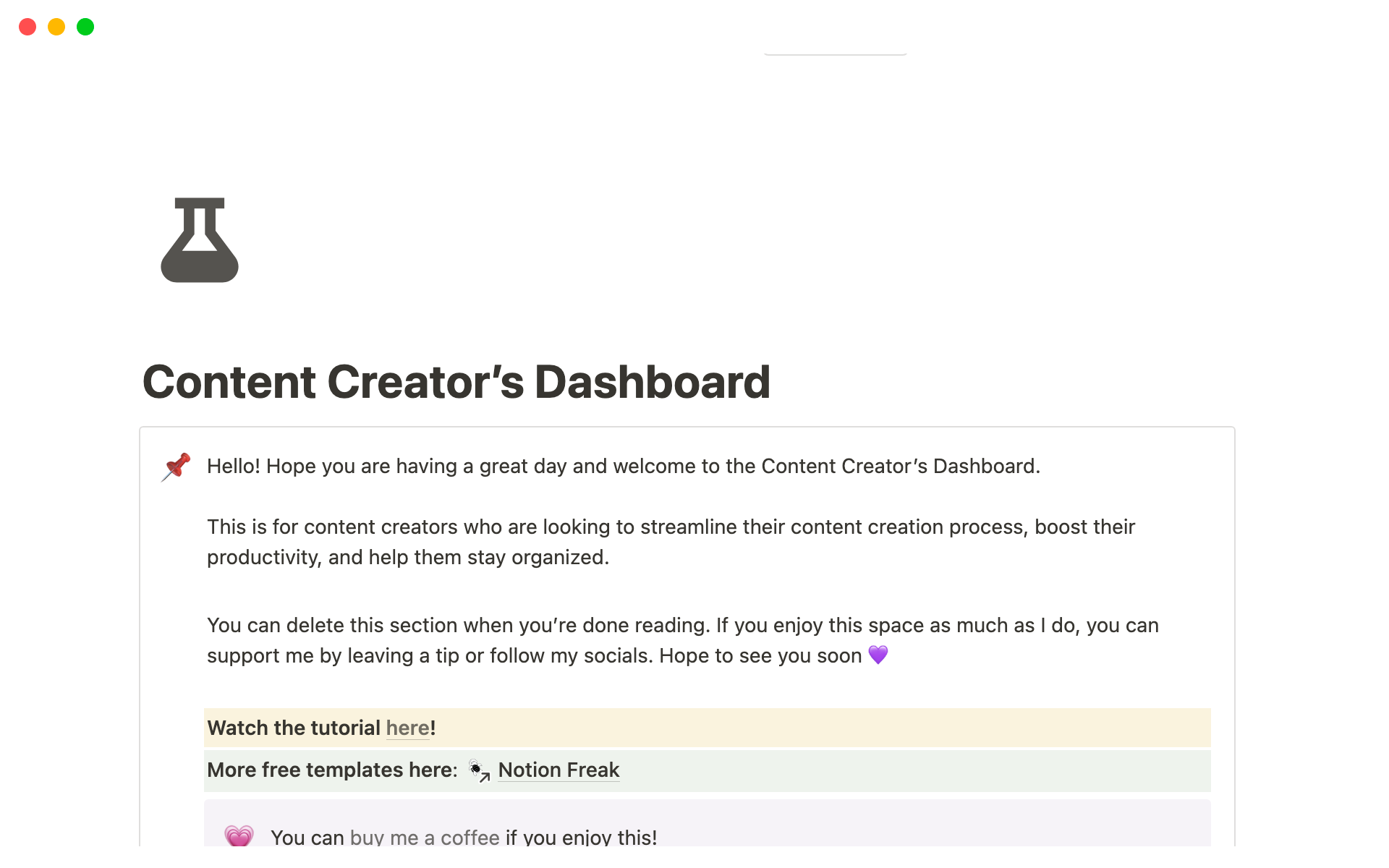 Content Creator's Dashboard Template | Notion Marketplace