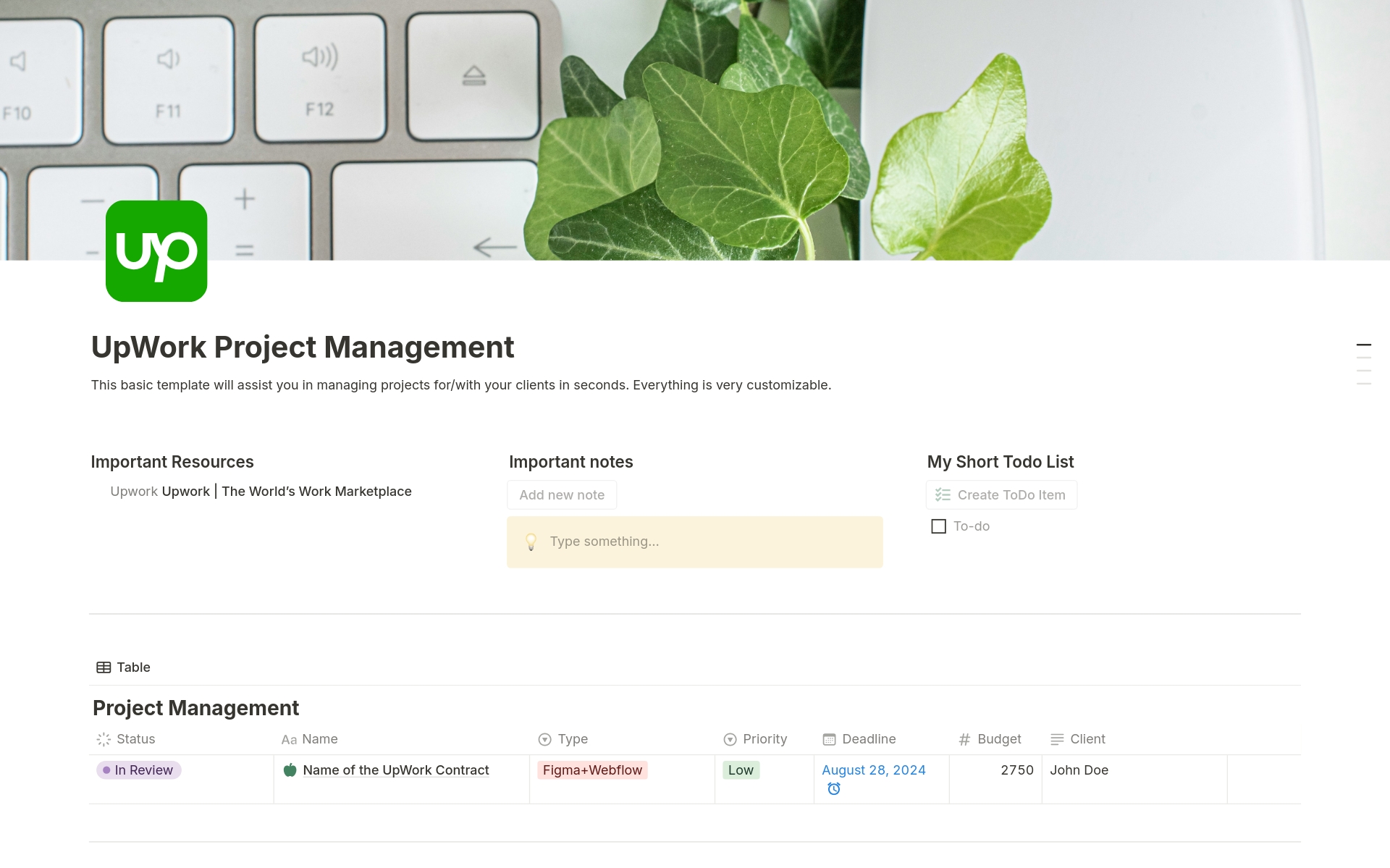 UpWork Project Management Template | Notion Marketplace
