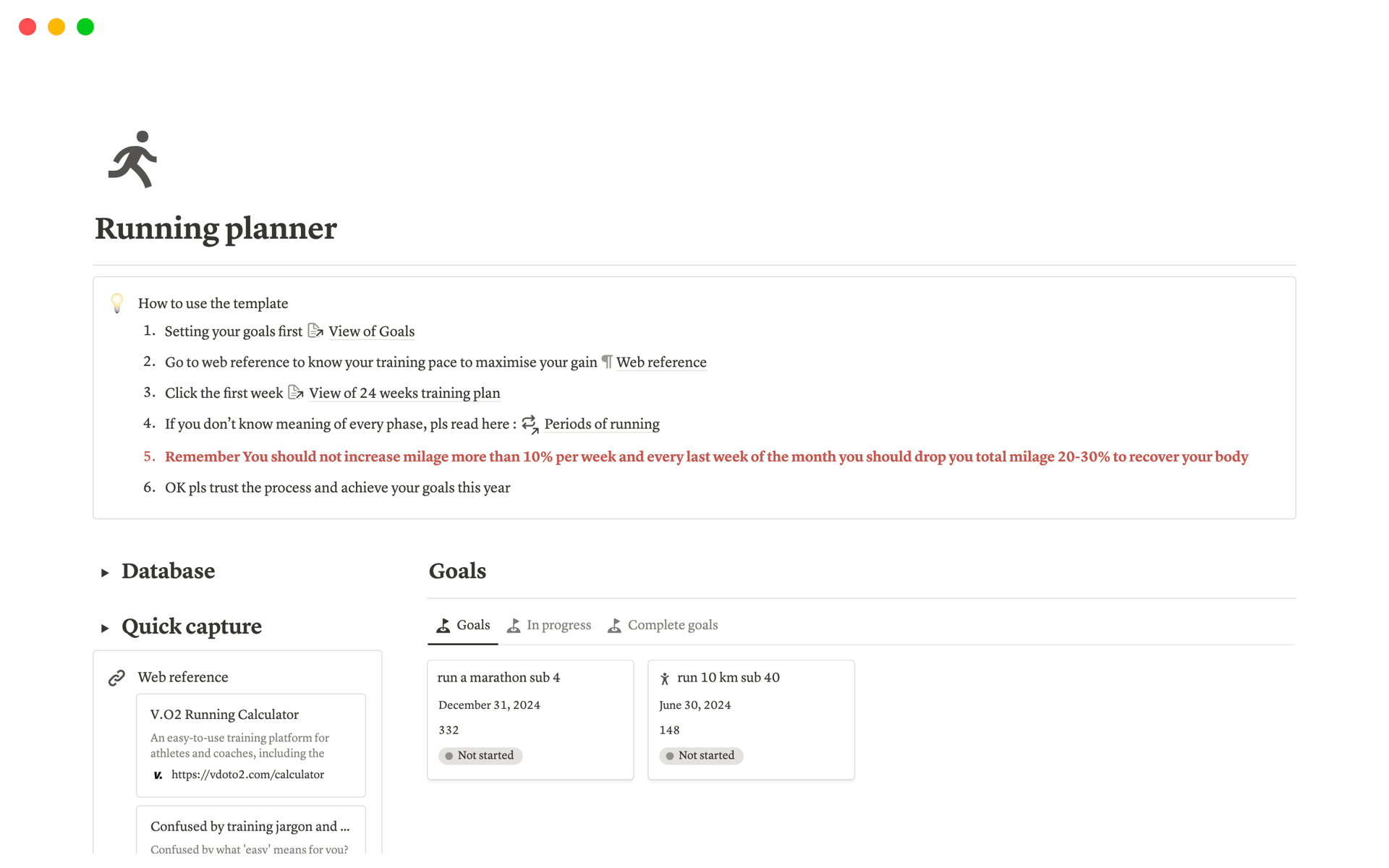 Goals Runner | Notion Template