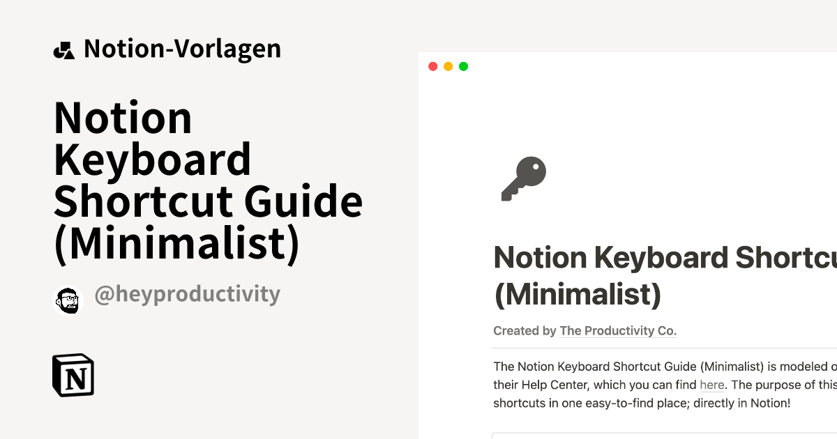 Notion Keyboard Shortcut Guide (Minimalist) | Notion-Vorlage