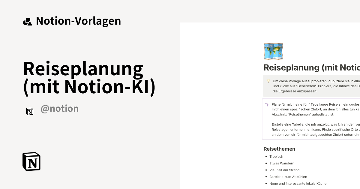 Reiseplanung (mit Notion-KI) von Notion | Notion-Vorlage