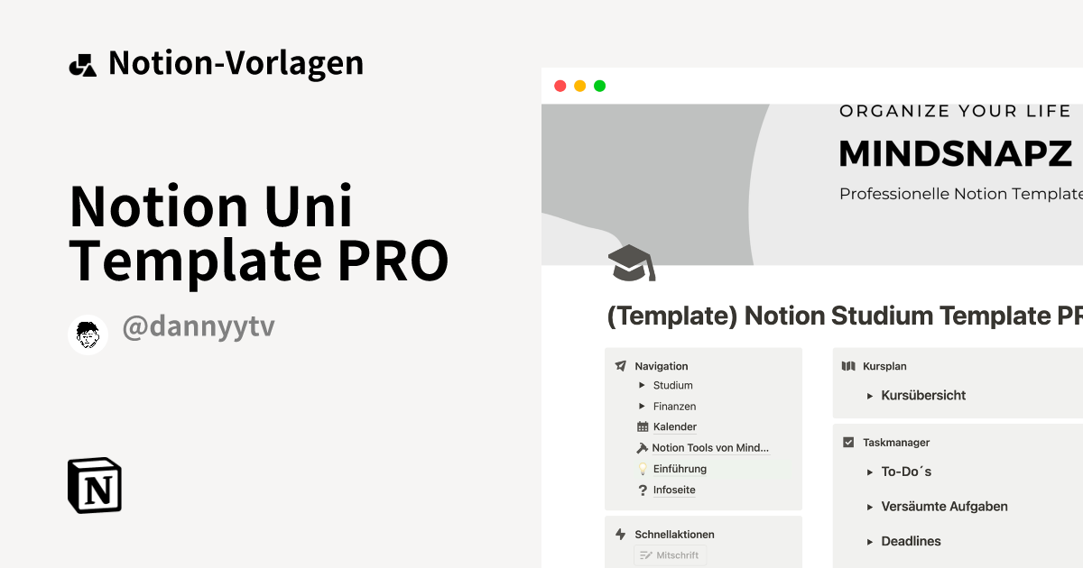 Notion Uni Template PRO Vorlage von DannyyTv von MindSnapz.de | Notion ...